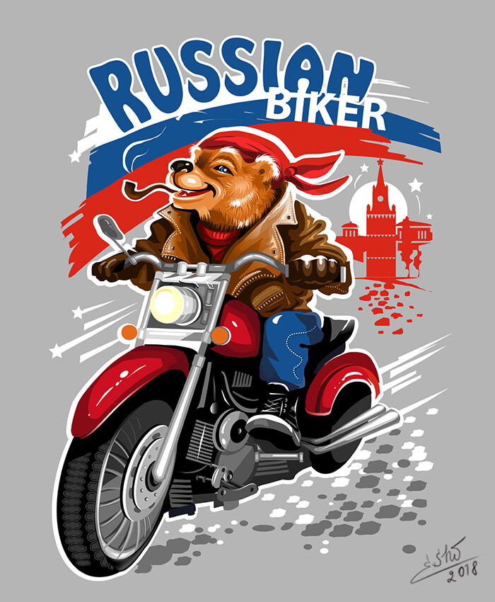 ArtStation - Russian bear biker in a leather jacket and bandana riding ...