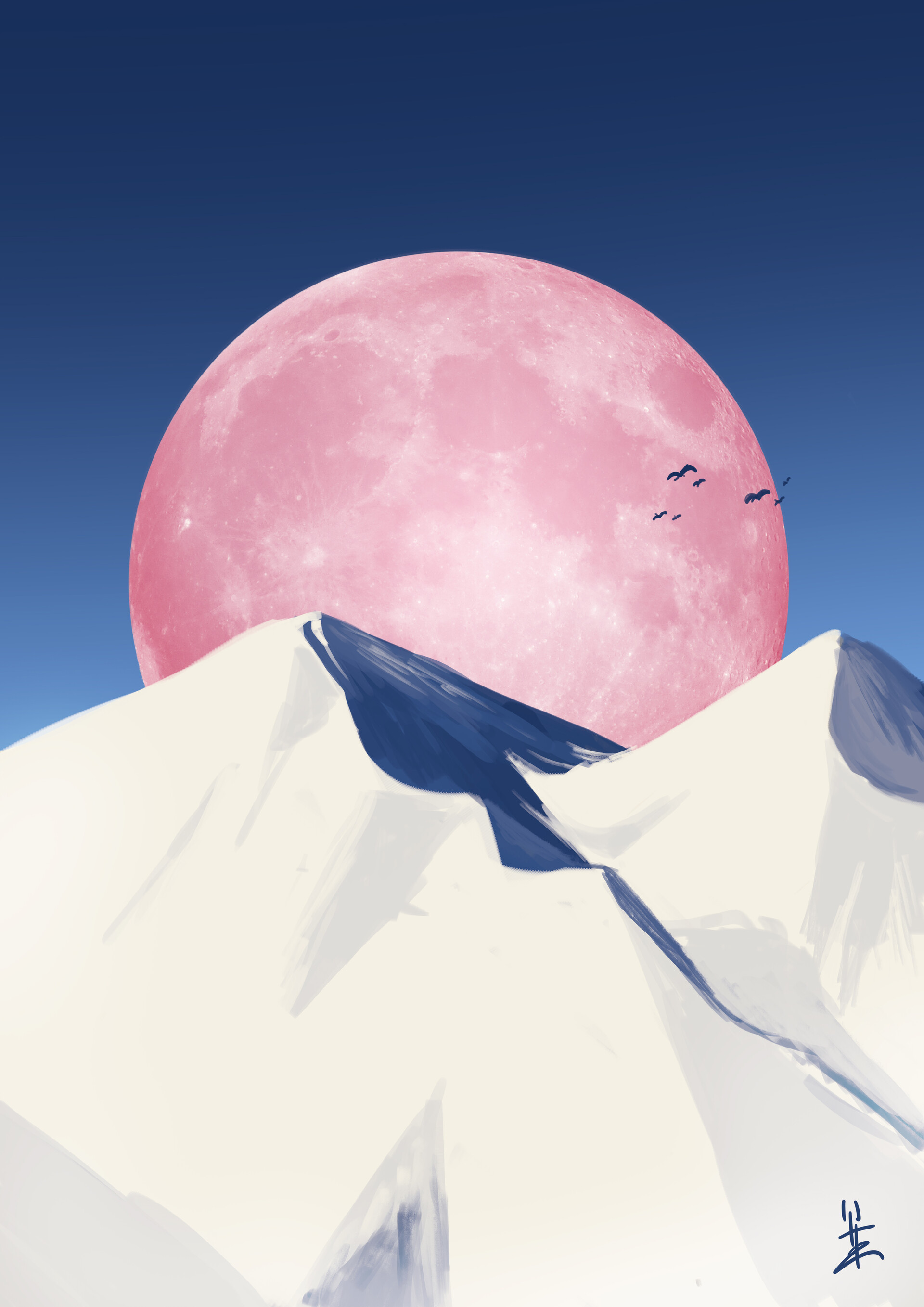 ArtStation - Red moon the snow