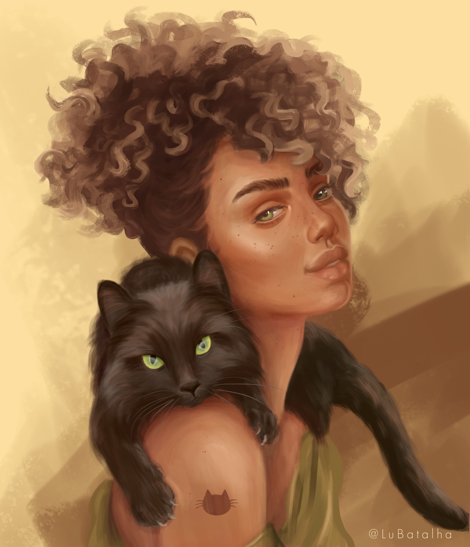 ArtStation - Curly girl and her cat
