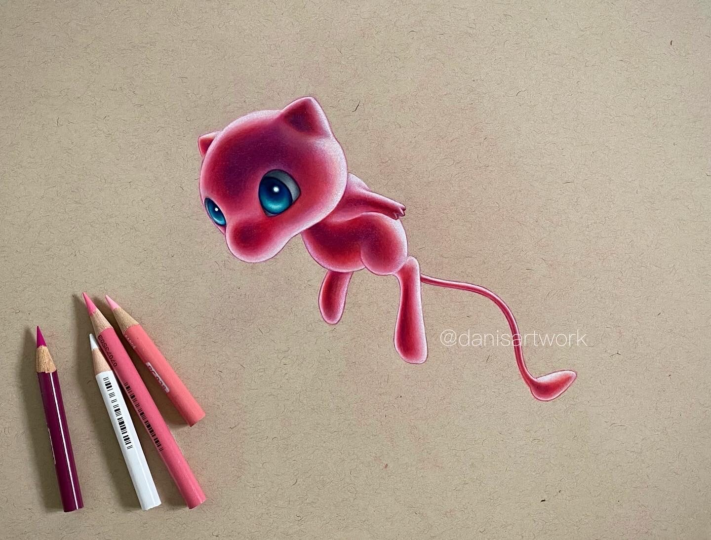 ArtStation - Coloured pencil drawing of Mew from Pokémon