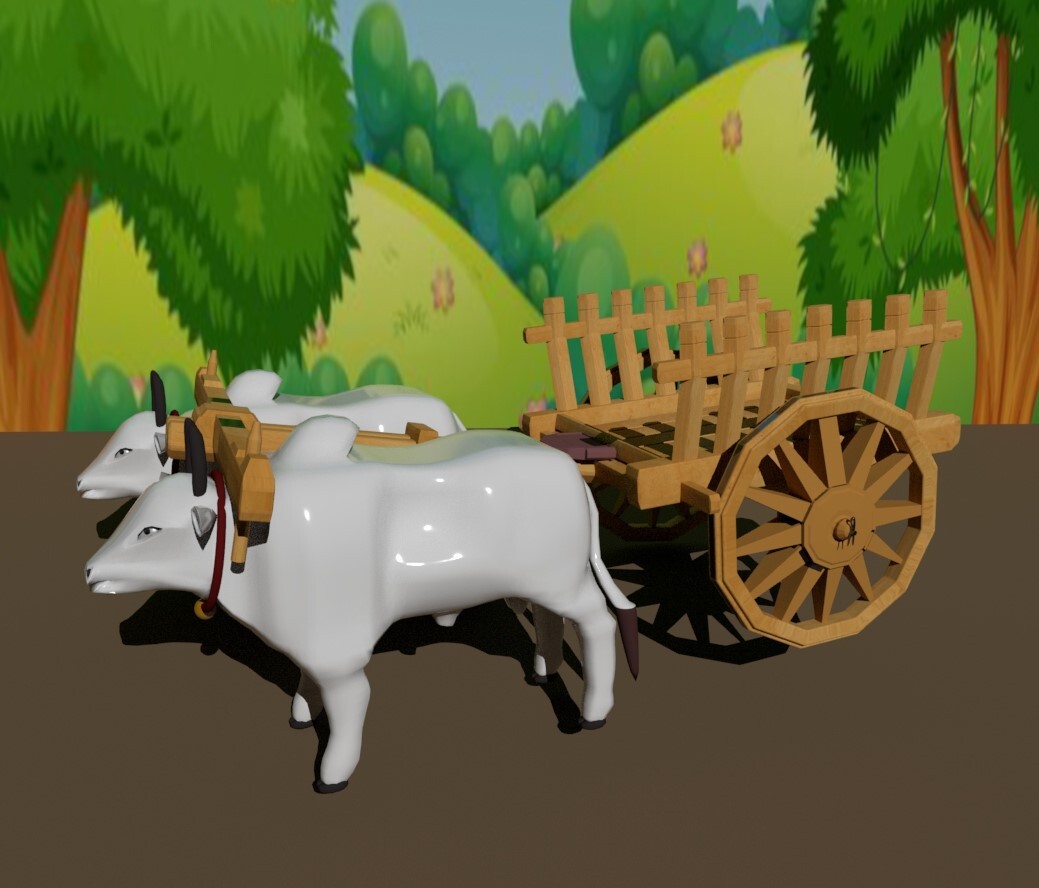 Cartoon Cart And Bull