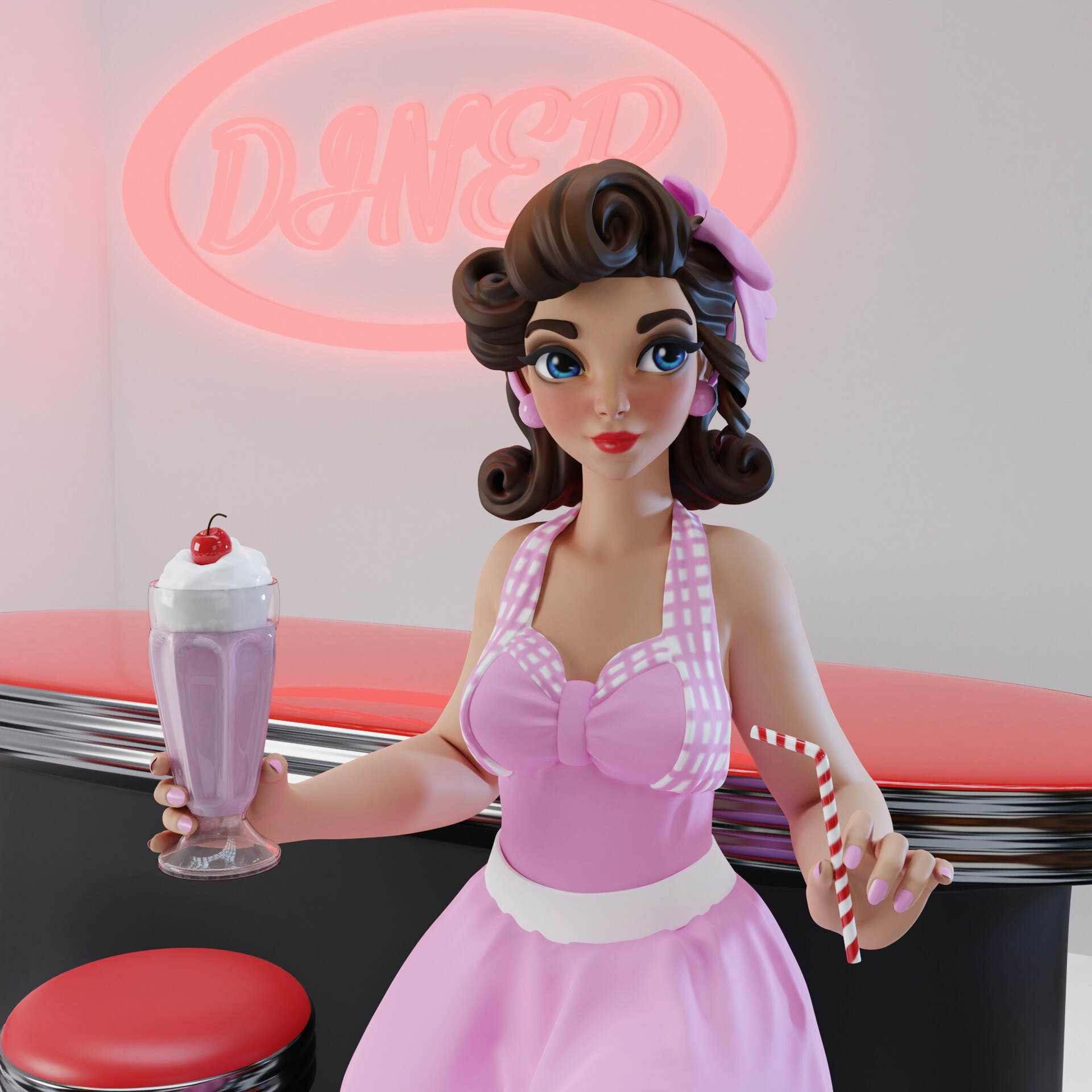ArtStation - Stylized pinup - diner