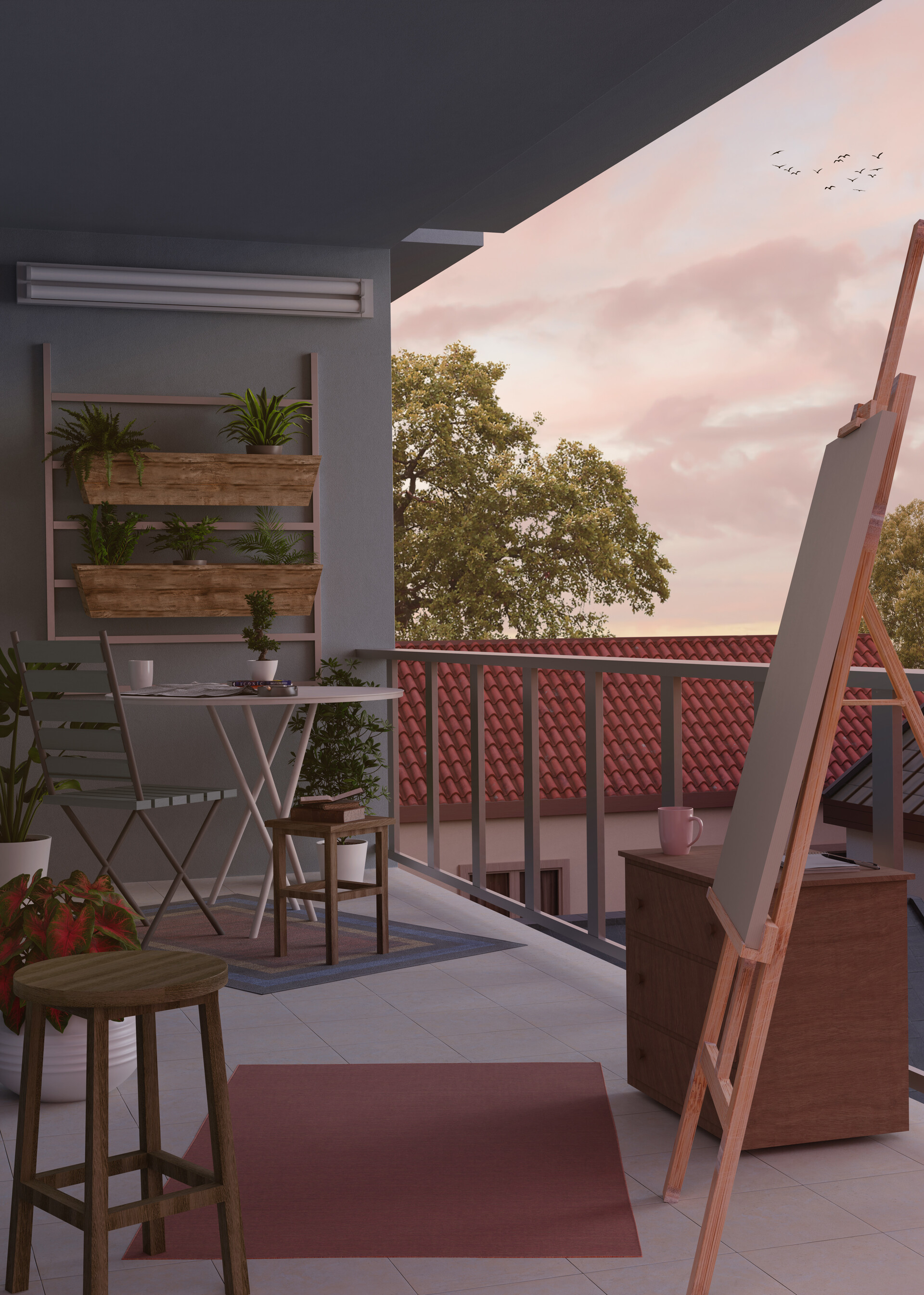 ArtStation - Sunset Balcony Scene
