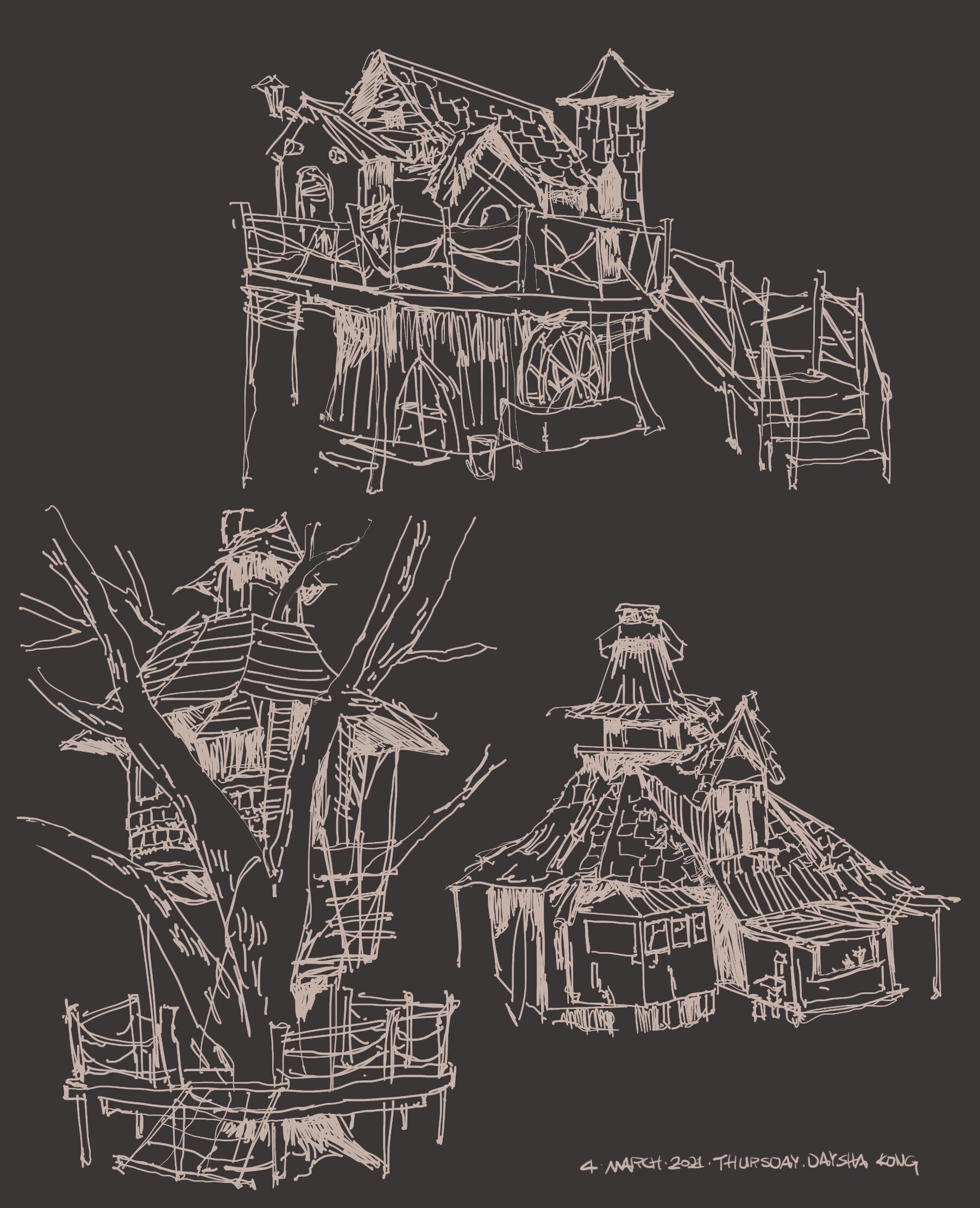 ArtStation - Tree house sketches