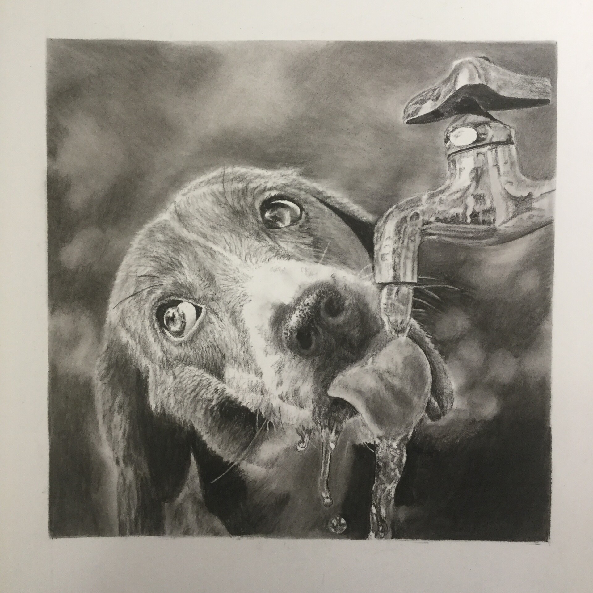 ArtStation - Charcoal of a dog at the tap