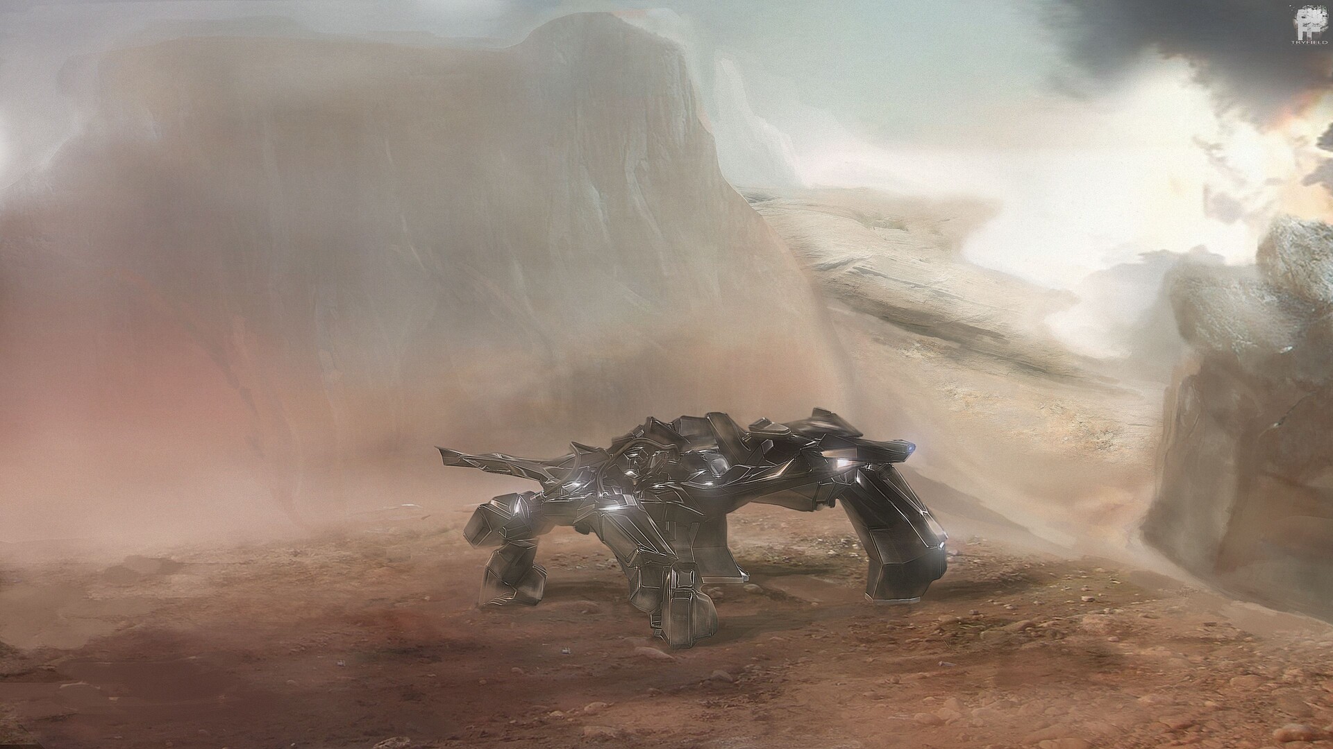 ArtStation - Cyber Mantis Drone Vehicle - on mission