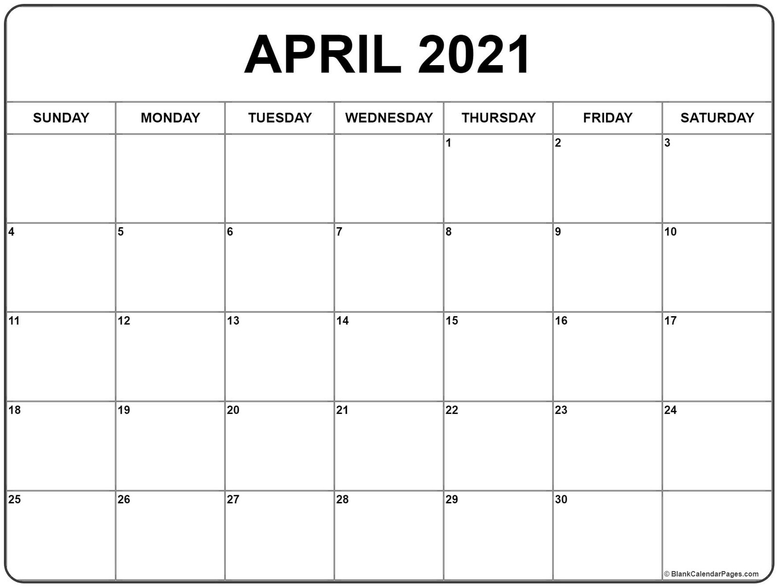Mateo Pedersen - Blank April 2021 Calendar Printable