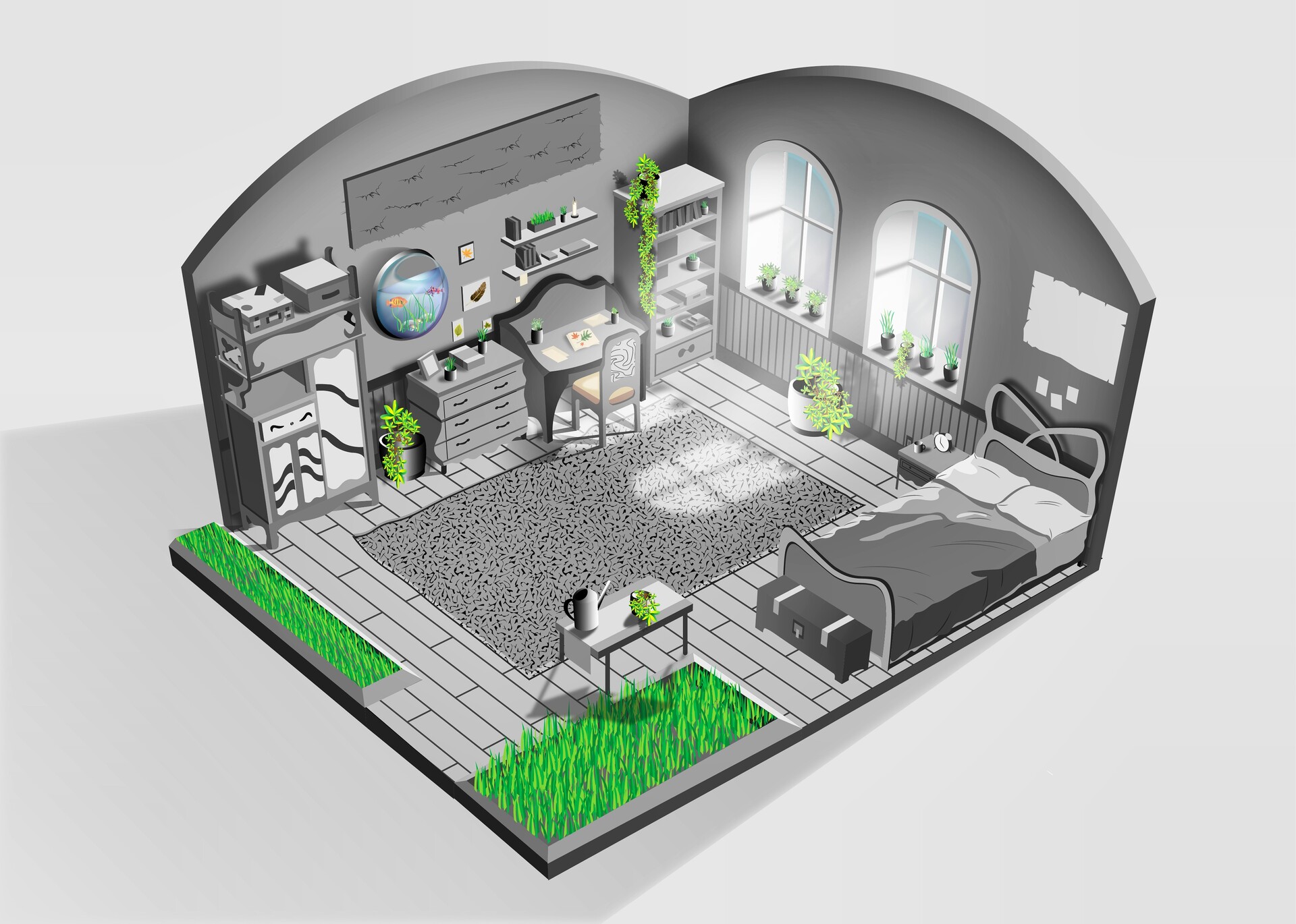how to draw 3 point perspective room