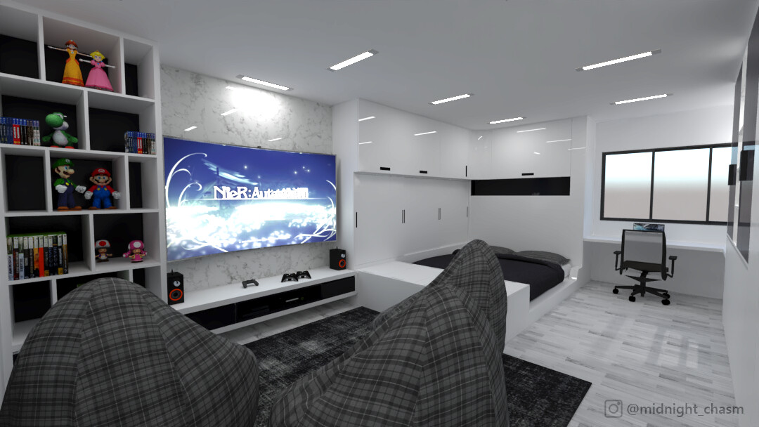 MidnightChasm - Black and White Bedroom