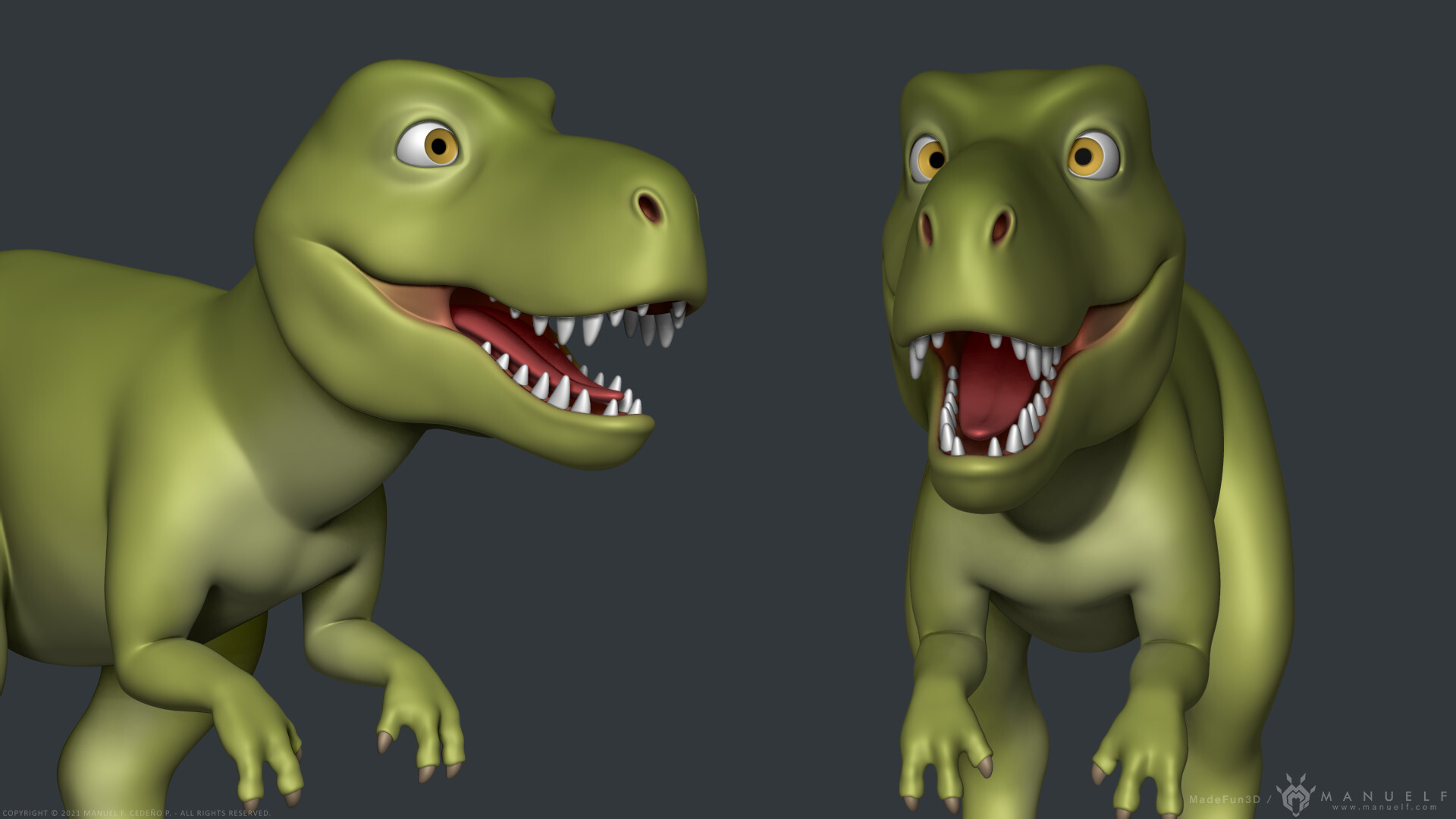 Manuel F. Cedeño - Stylized Cartoon T-rex Tyrannosaur Dinosaur