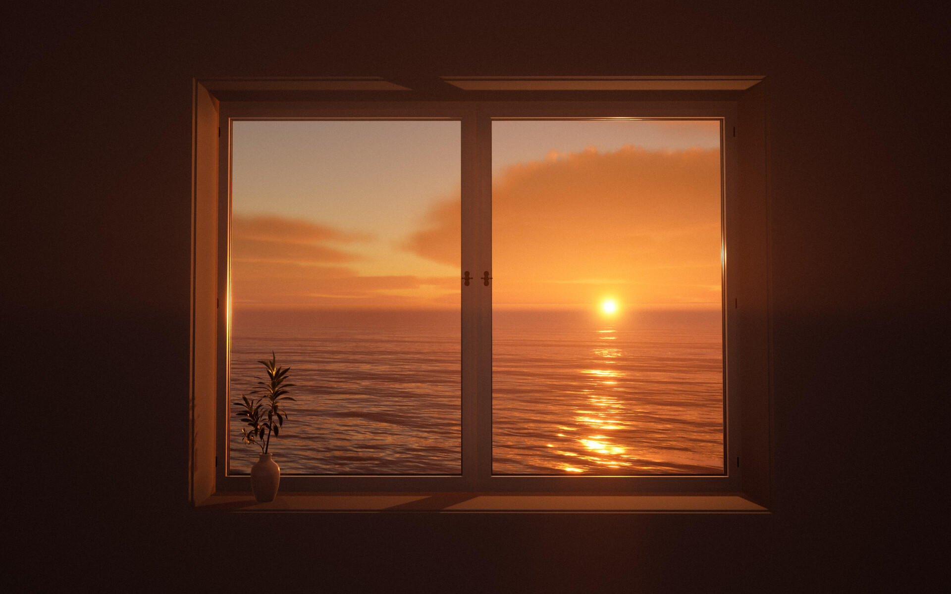 ArtStation - The sunset in the sea from inside a room.