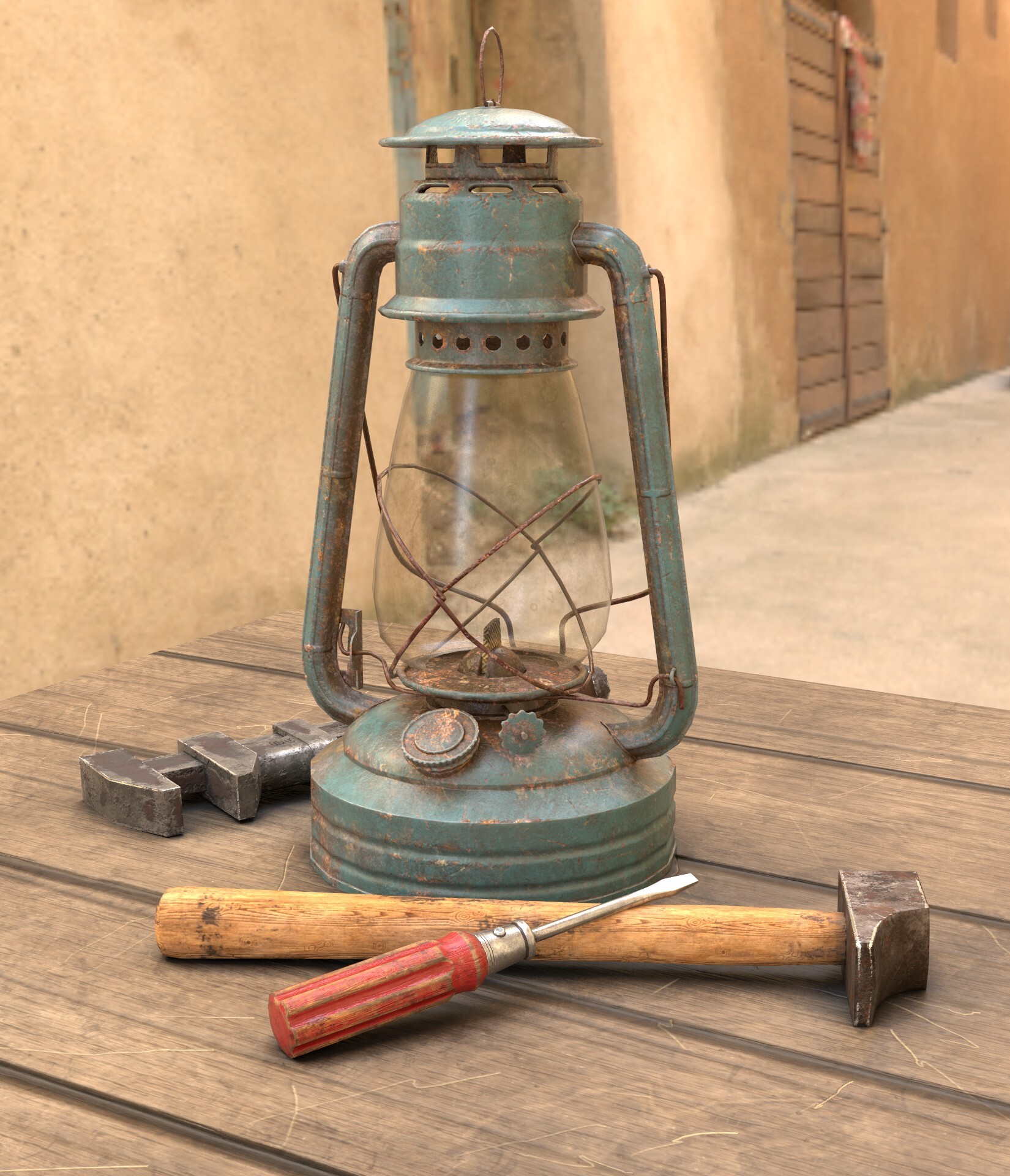 ArtStation - Oil lamp & old tools