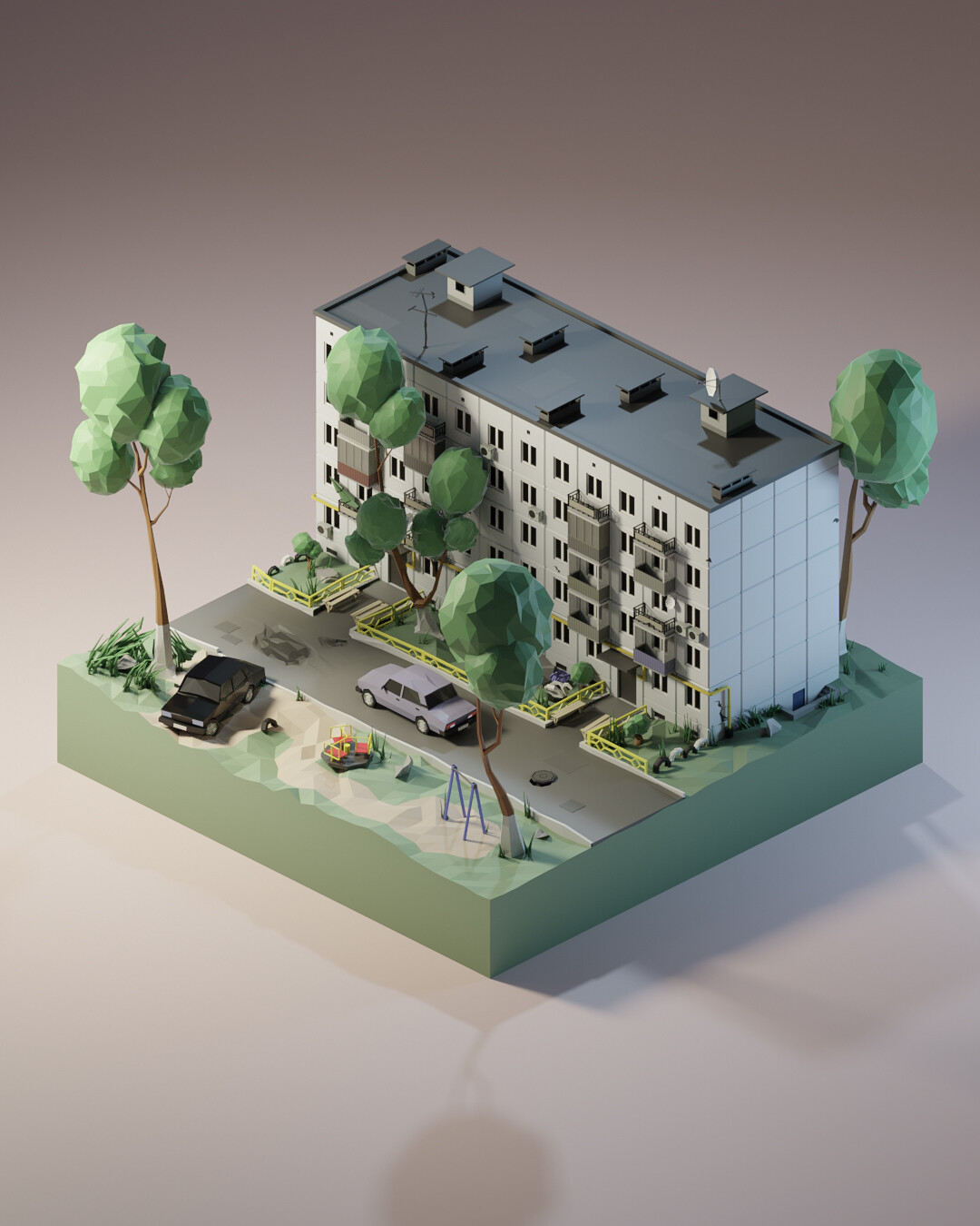 ArtStation - Khrushchyovka - old post soviet building