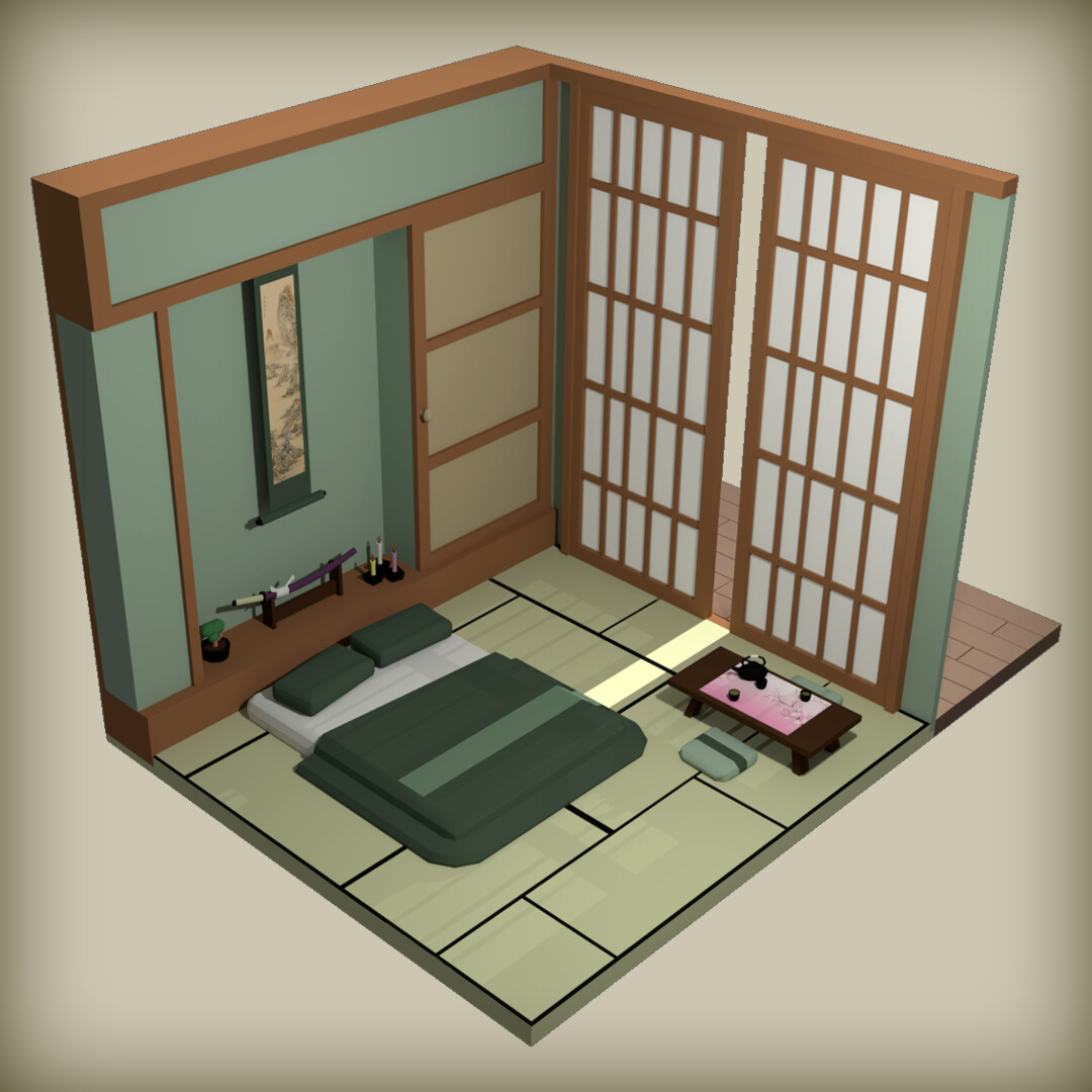 ArtStation - Low Poly Japanese Hotel Room
