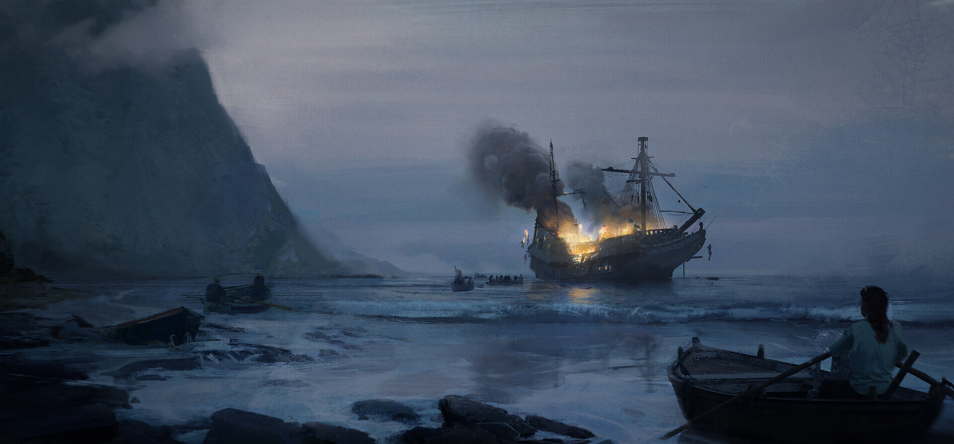 ArtStation - Escape from the burning ship