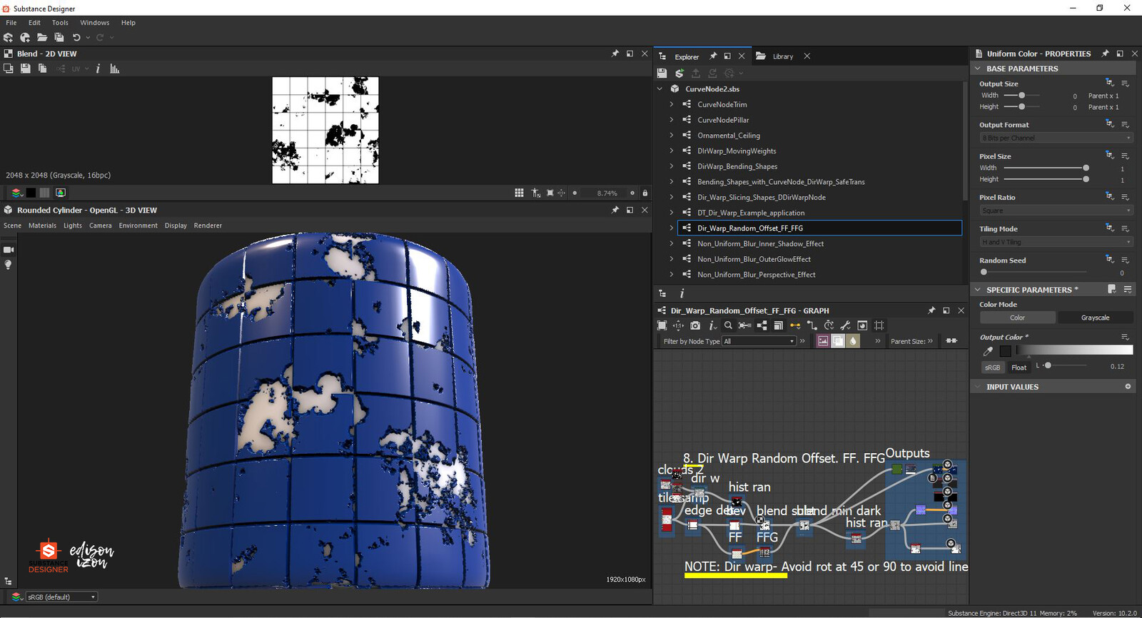 Edison - Substance Designer's Directional Warp Node, Curve Node, Non Uniform Blur Node