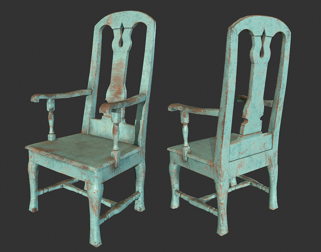 ArtStation - Old Chair (Aqua and White)