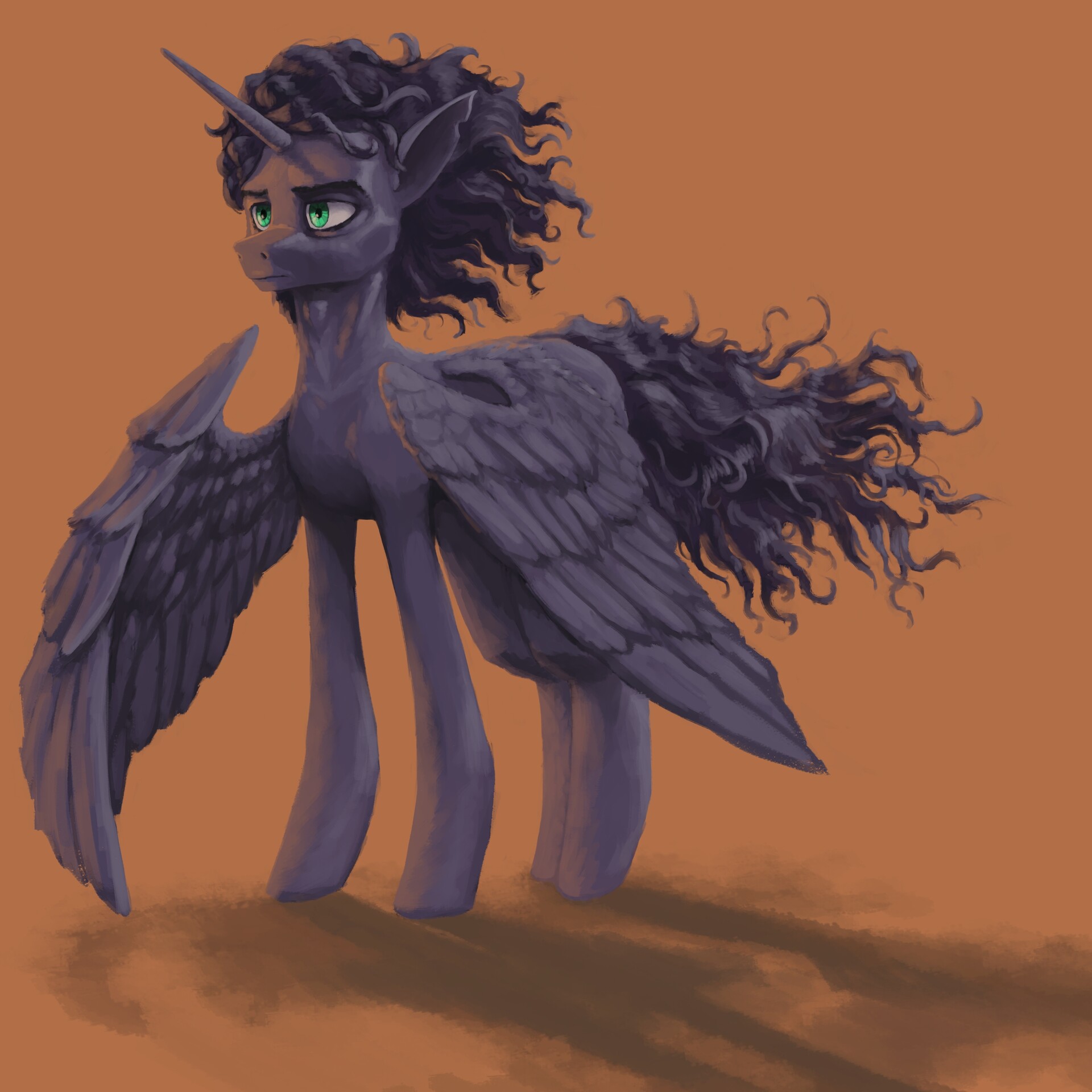 ArtStation - A Tragic And Serious Alicorn On The Orange Backgroung