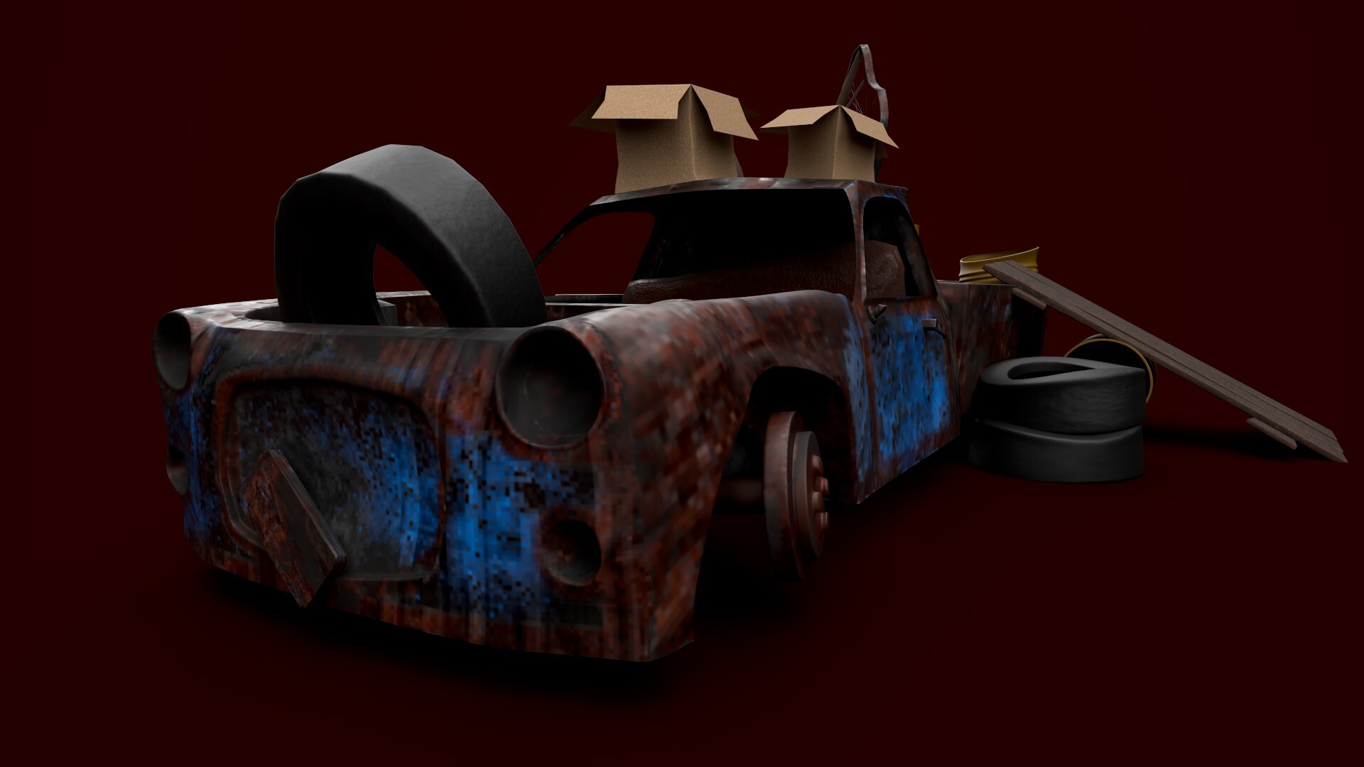 ArtStation - Rusty old wrecked car as background prop.