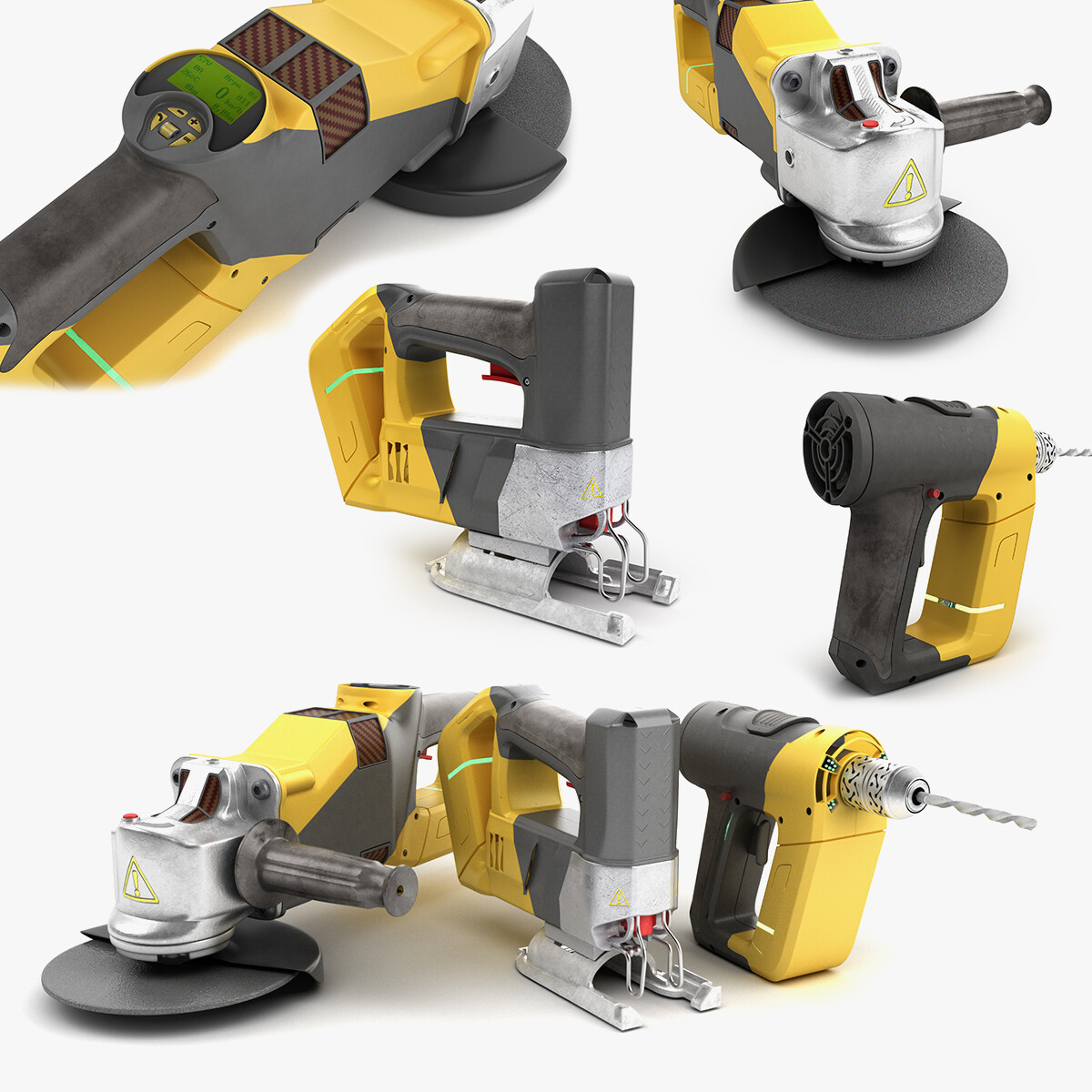 ArtStation - set of modern portable power tools Drill grinder and jigsaw