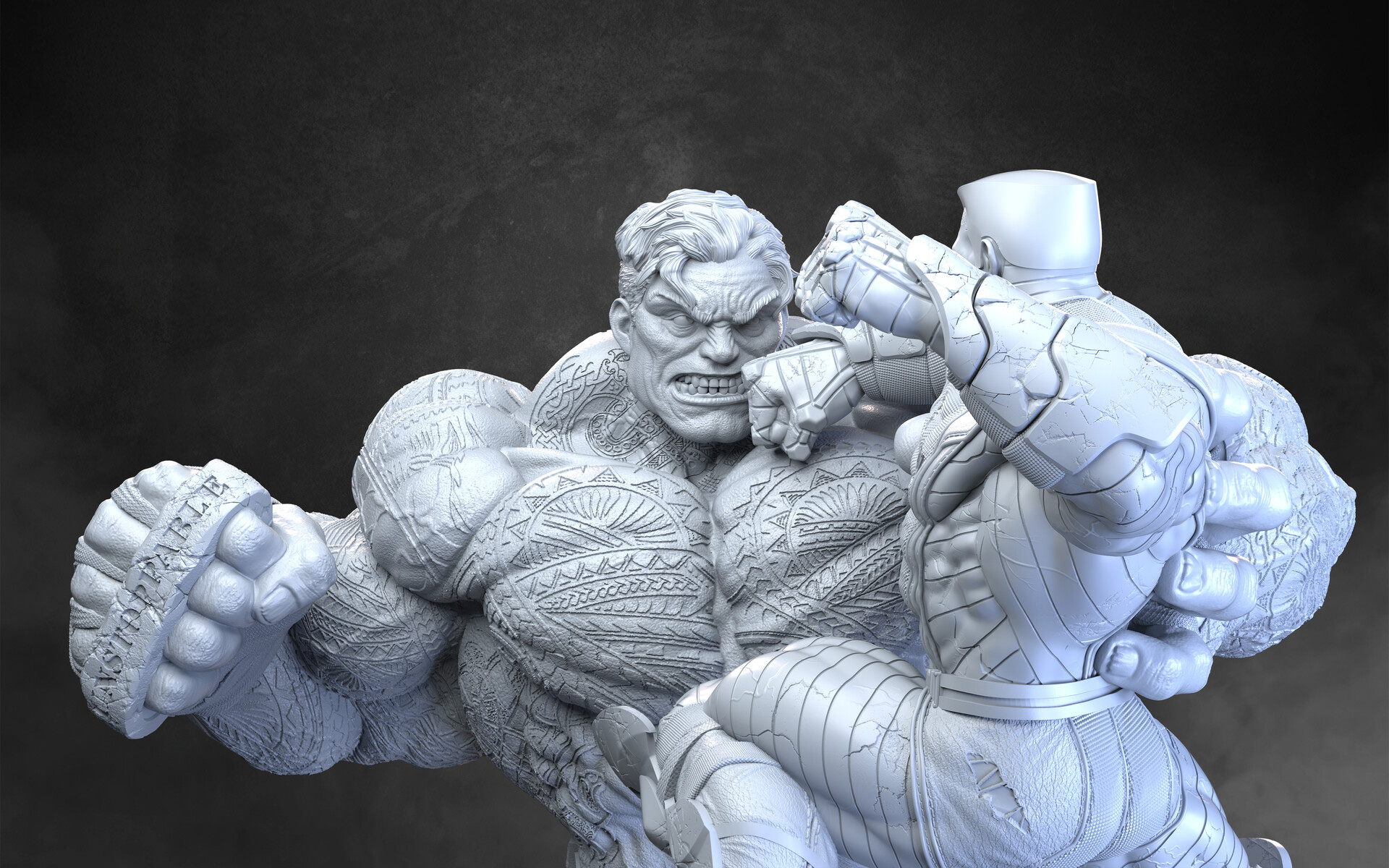 jorge villar - Juggernaut vs colossus - fan art (gray renders)