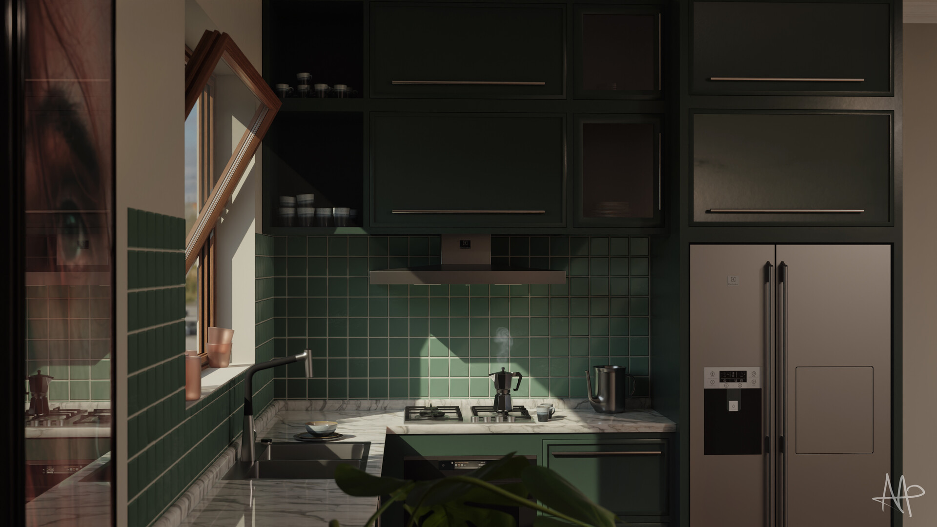 ArtStation - ArchViz practice n.1 Green Kitchen