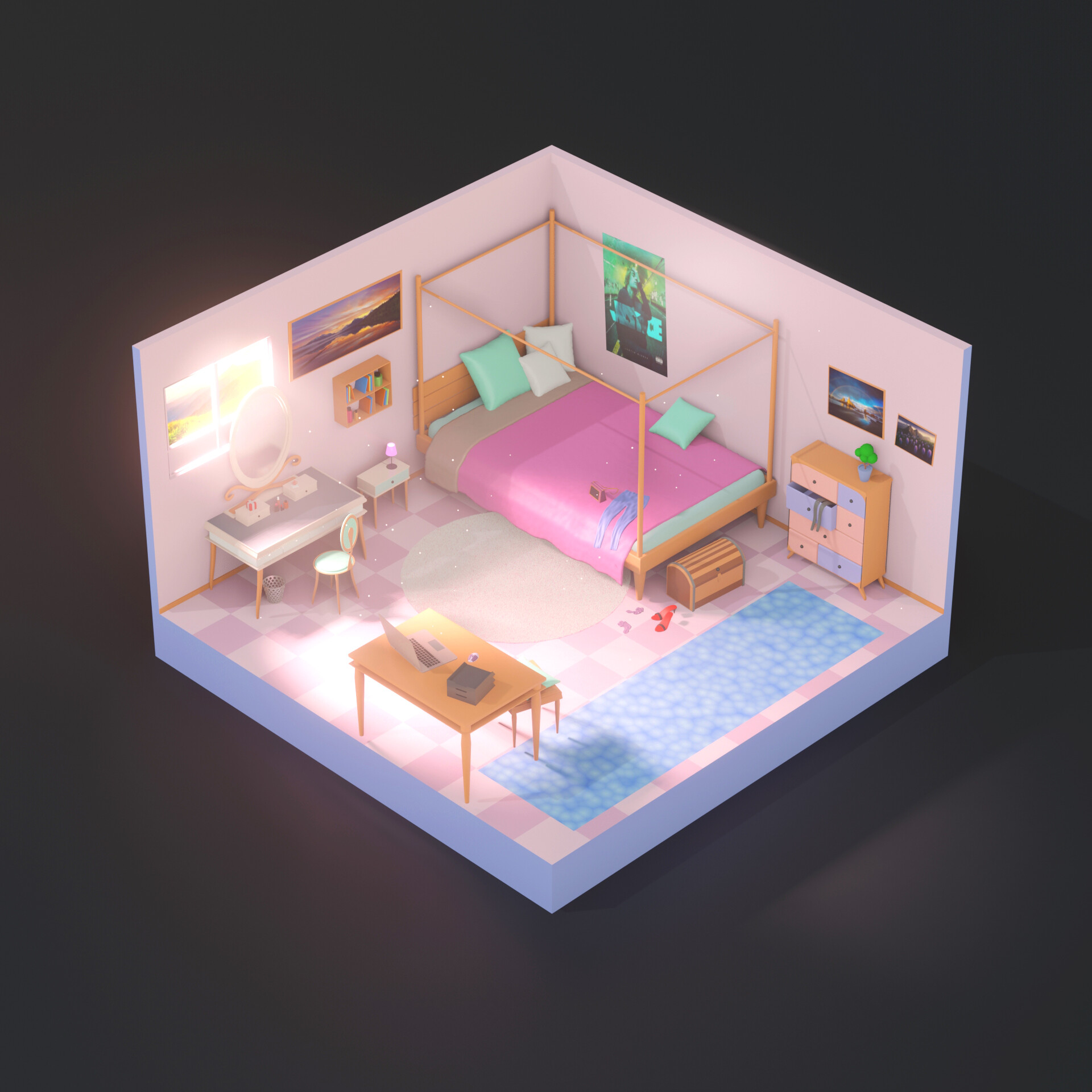 ArtStation - Girl Room Cuty Whit Blender timelaps