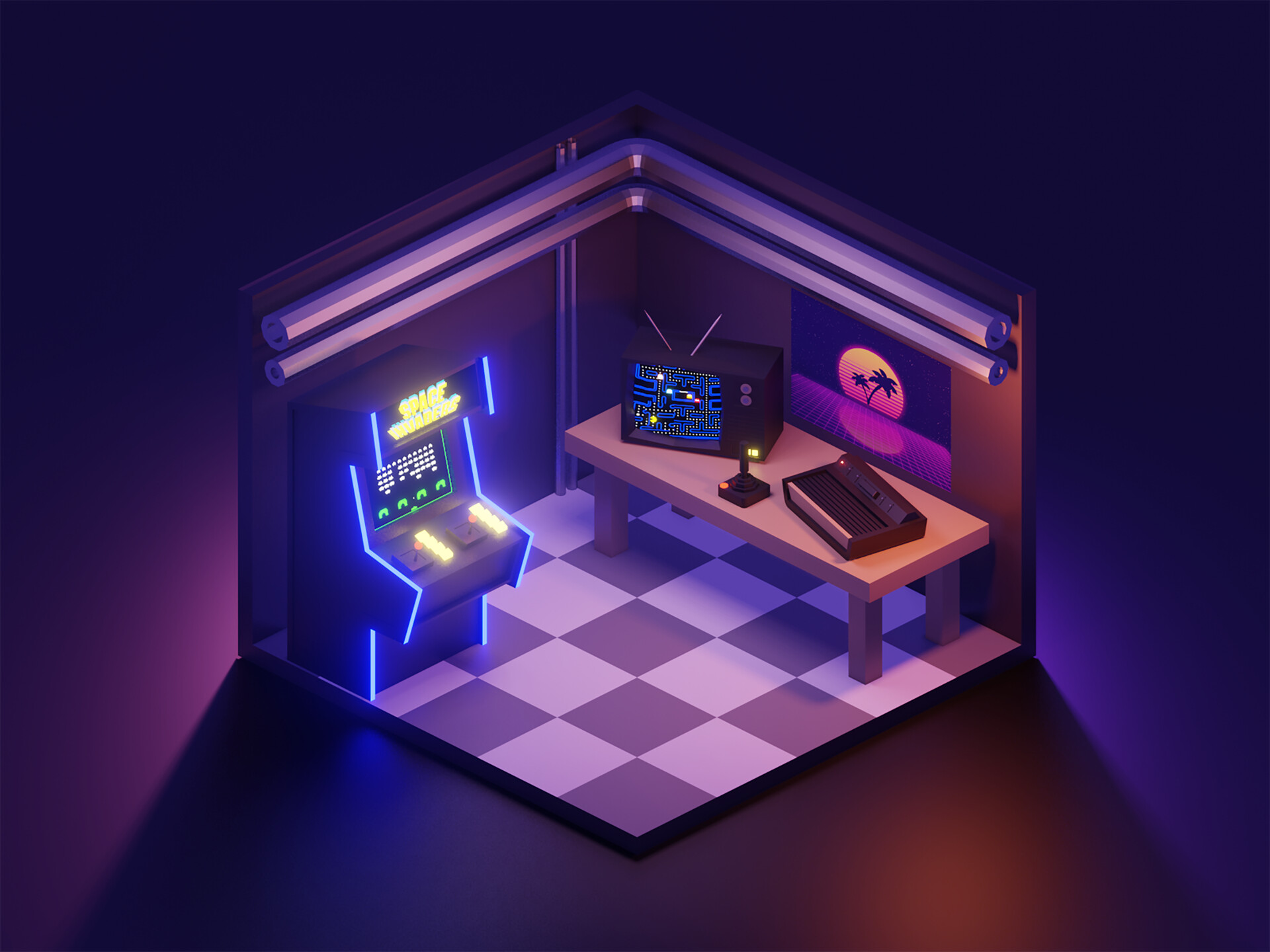 ArtStation - Retro 80s Arcade Gaming Room