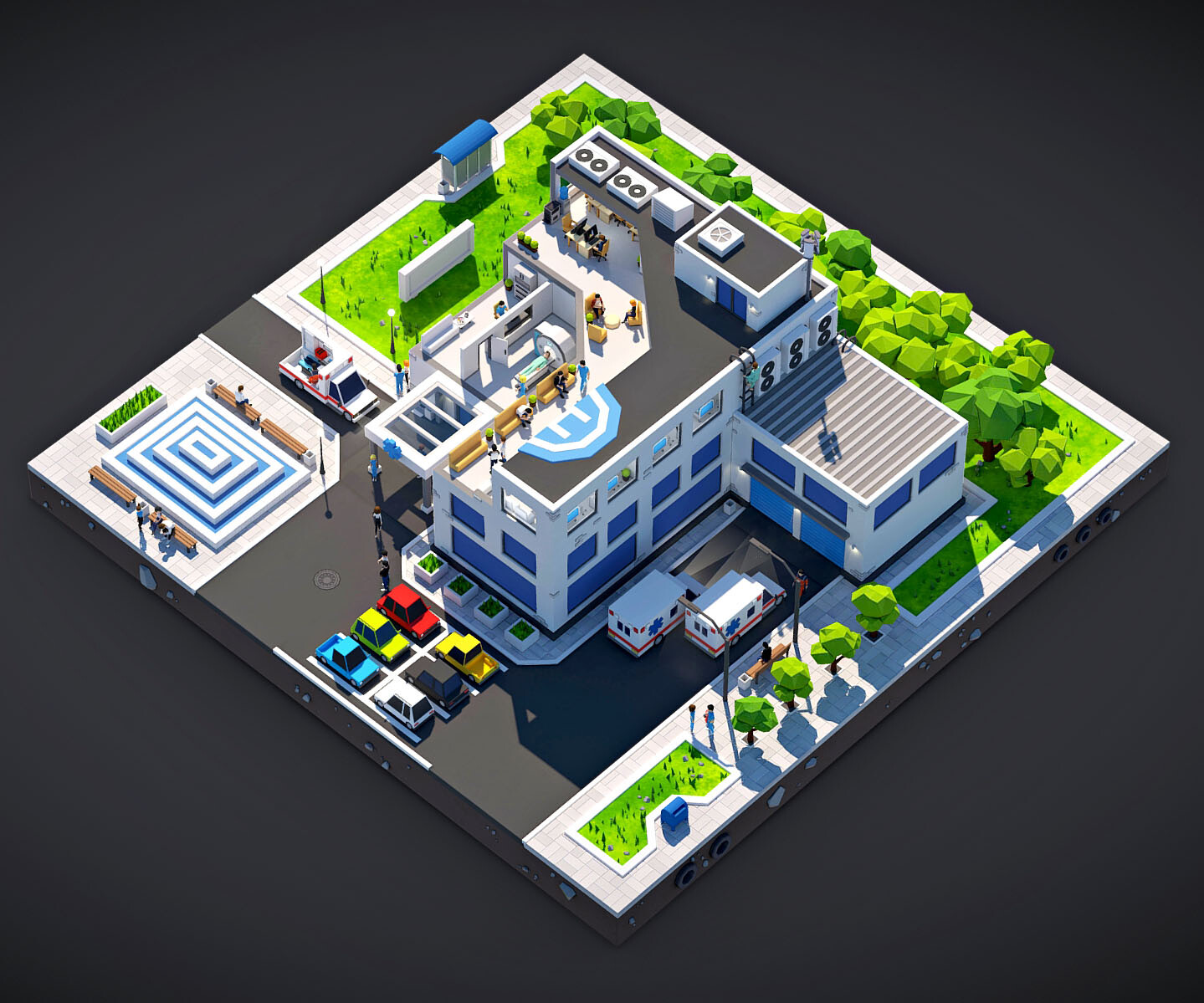 ArtStation - Lowpoly Isometric Hospital Building Interior Cutaway