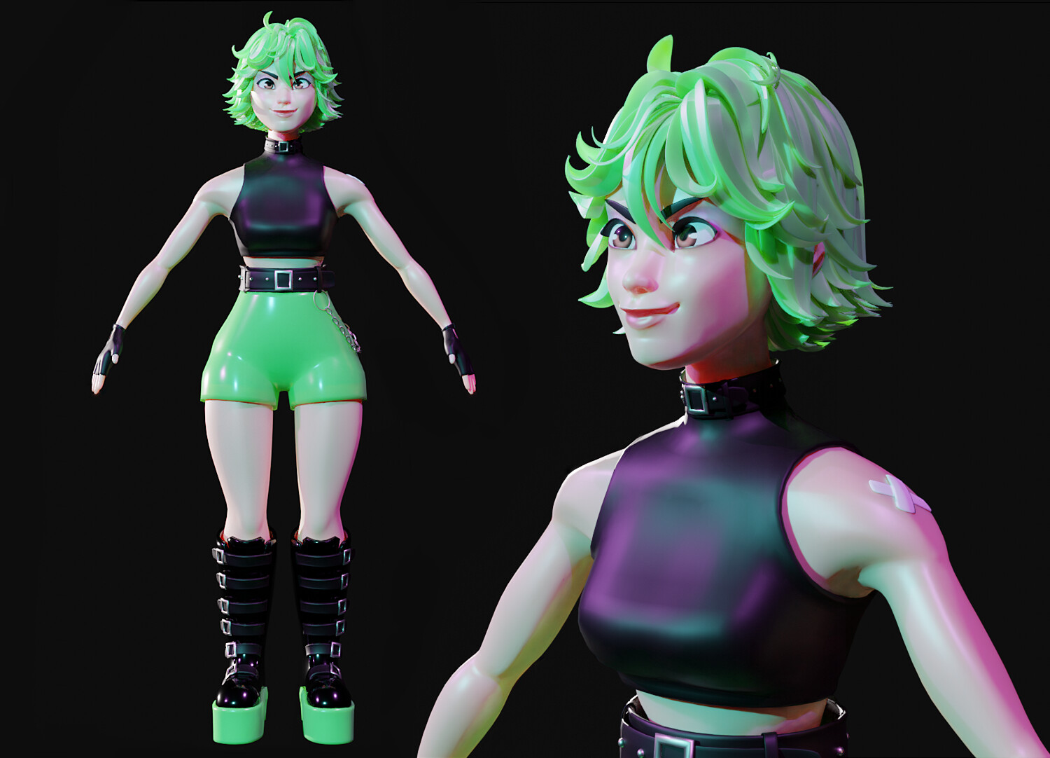 ArtStation - Green Hair Goth Girl