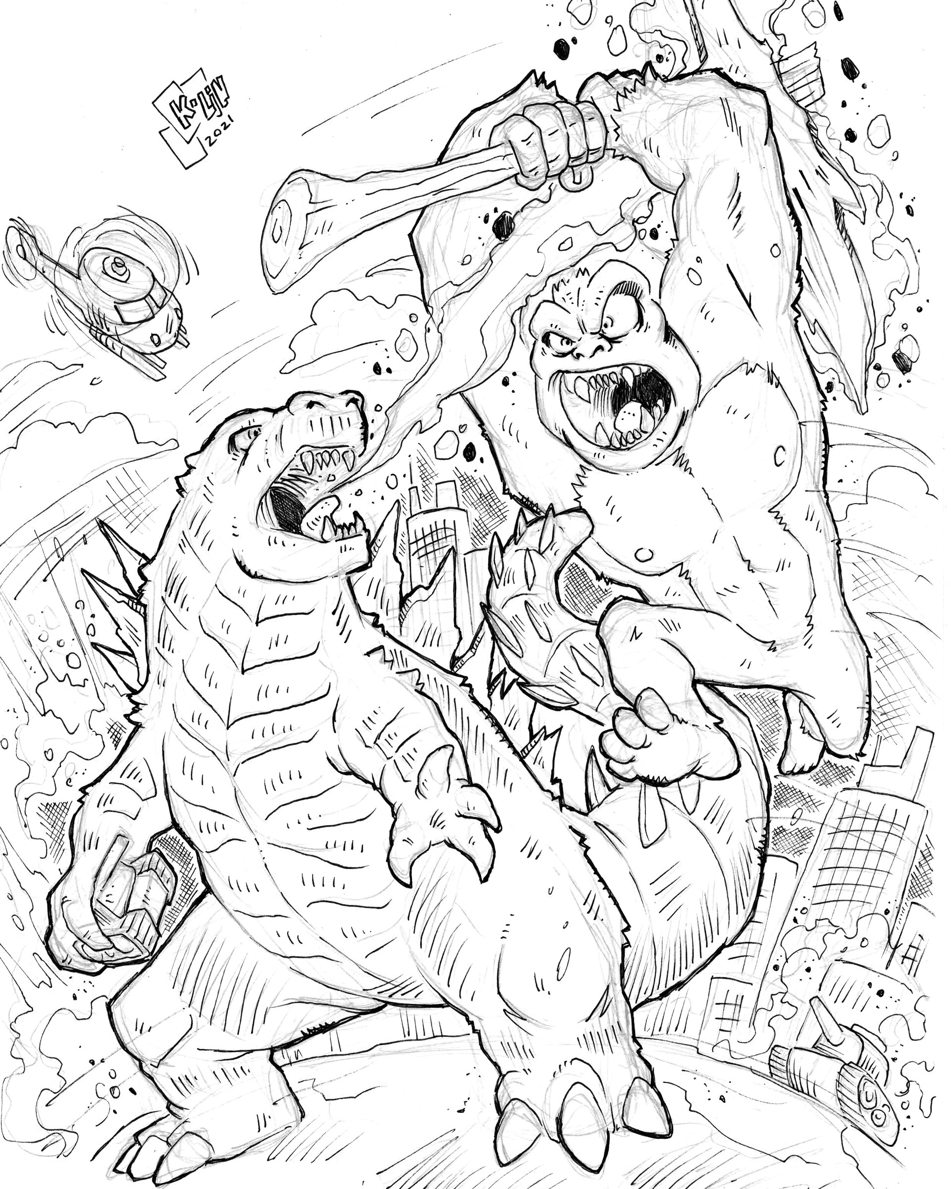 coloring pages of godzilla and king kong