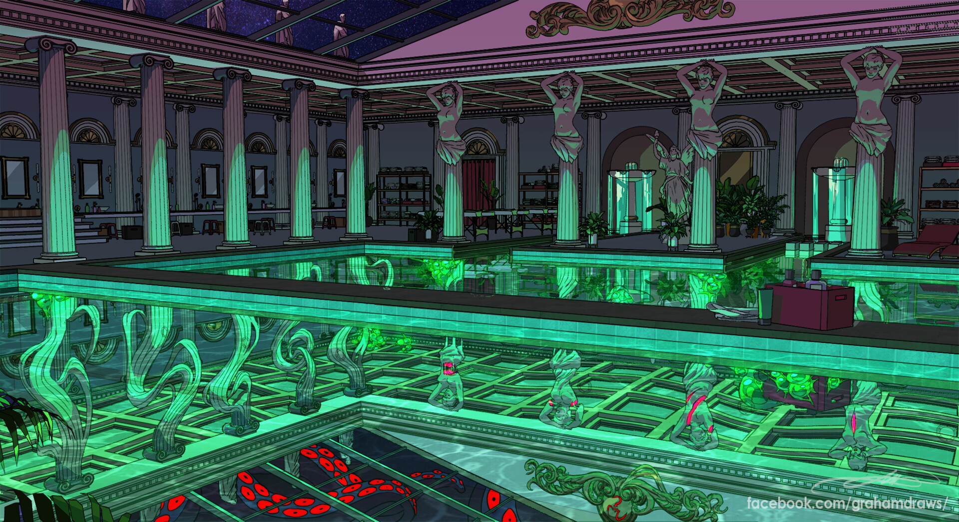 ArtStation - Bath House Background (Strange)