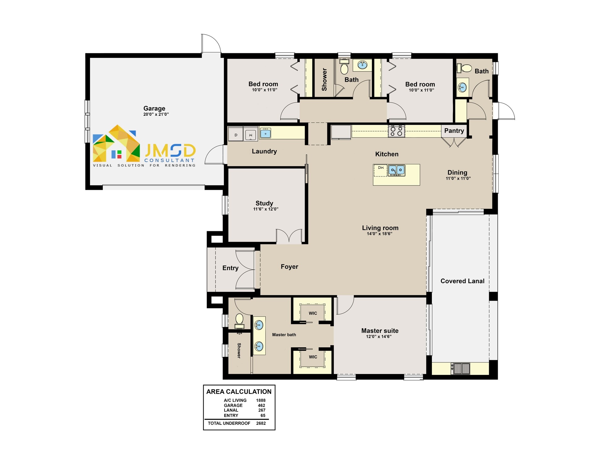 JMSD Consultant - 2D Color Floor Plan Rendering for Home in Naples Florida