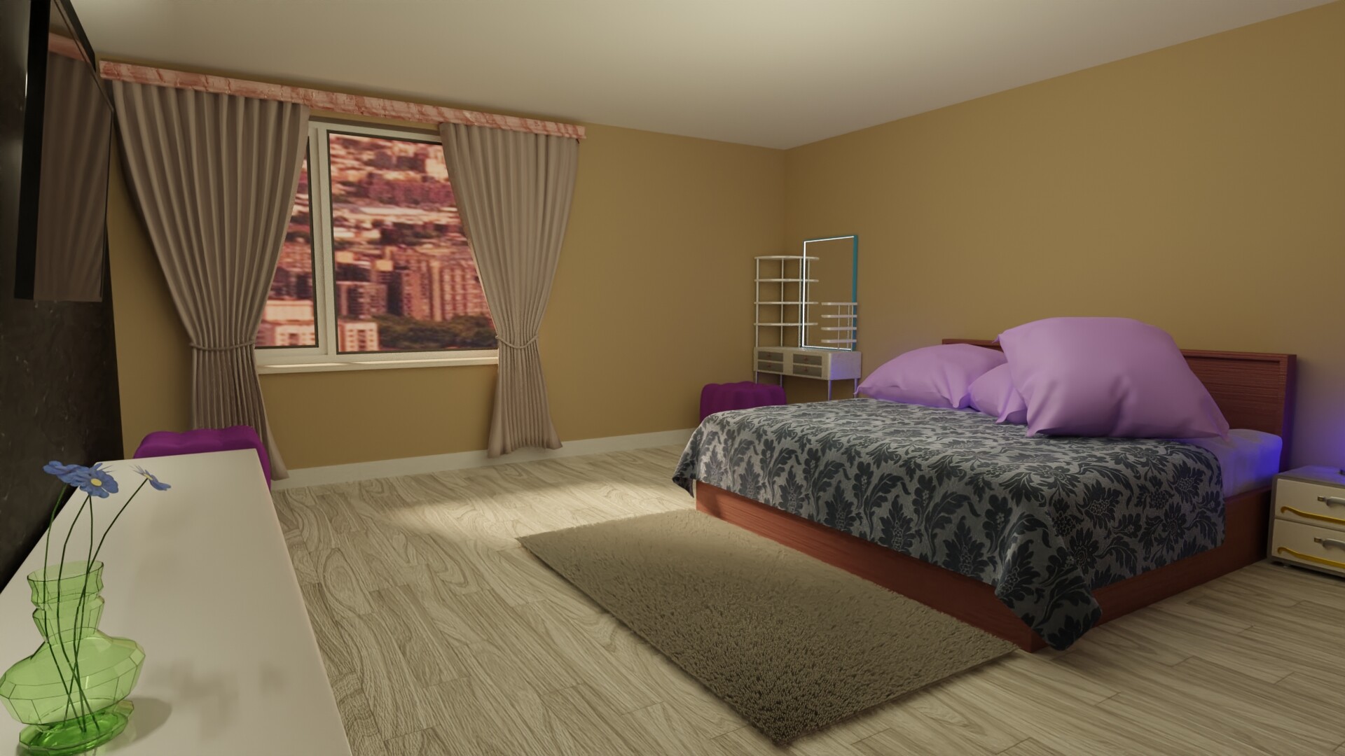 ArtStation - Bedroom Interior in the style of functionalism-minimalism