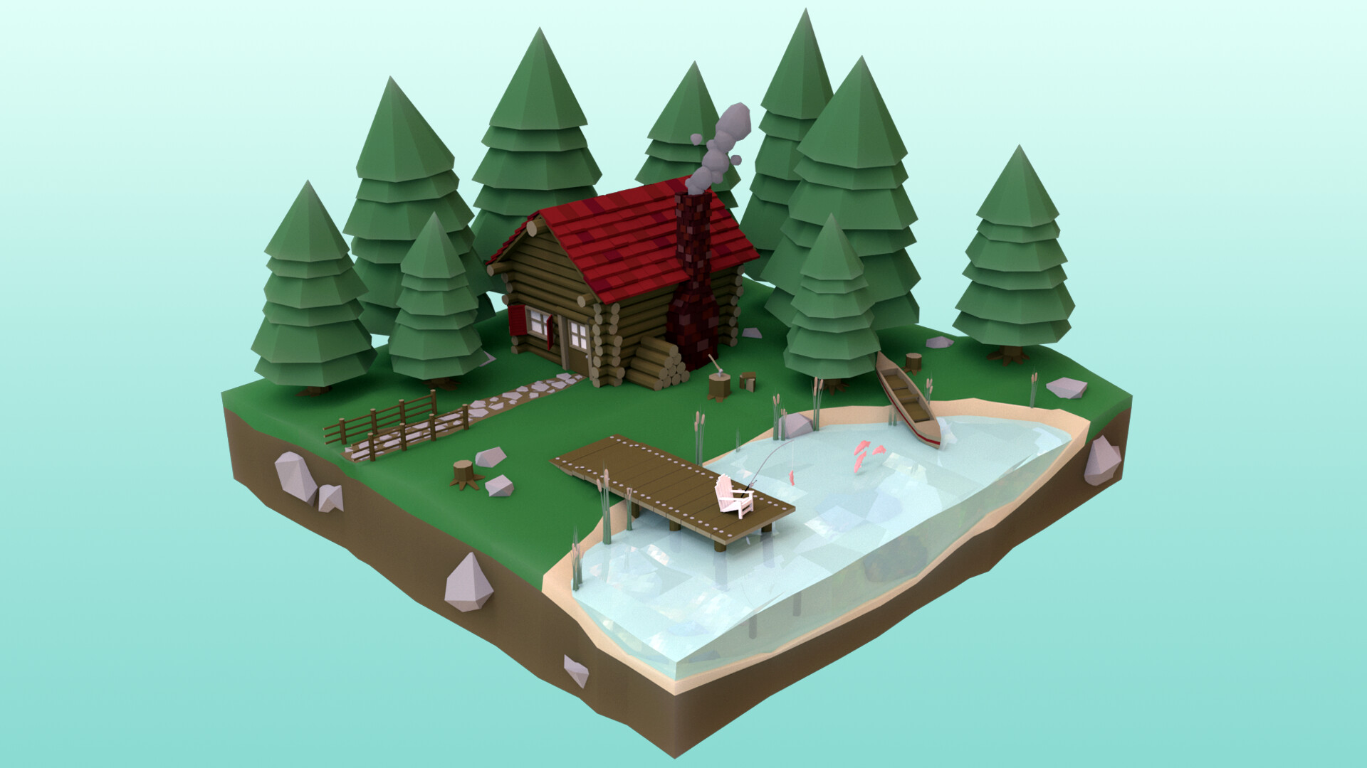 ArtStation - Low Poly Log Cabin New Renders