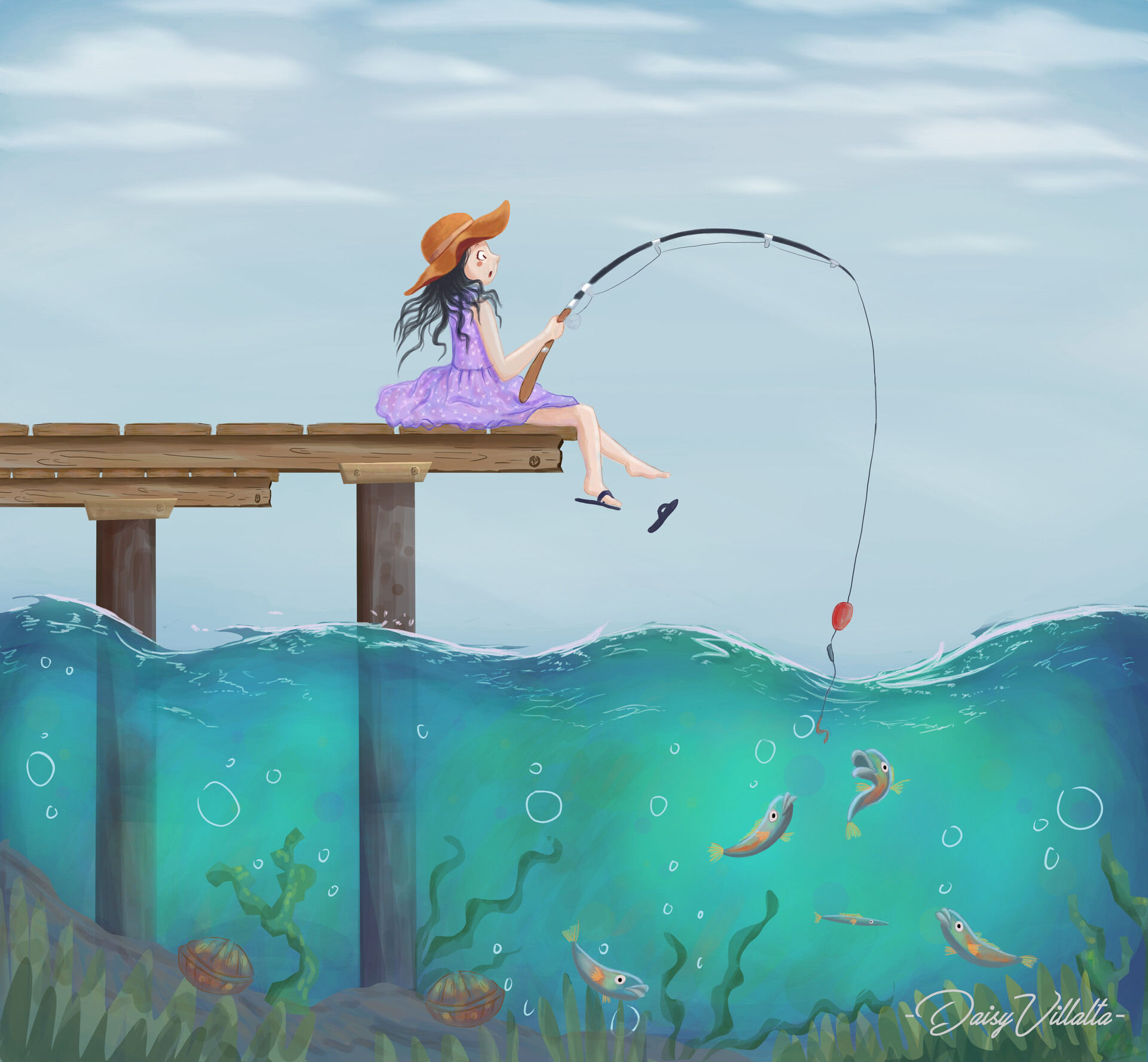 ArtStation - Girl fishing on the dock