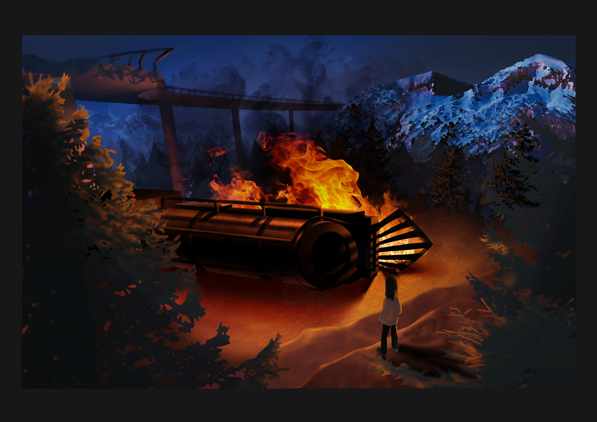 ArtStation - Falling trains in the daytime and nighttime