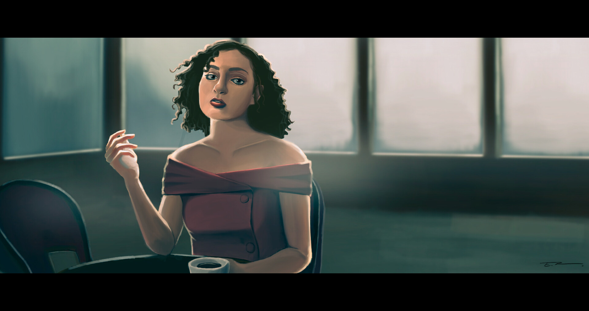 ArtStation - Ciara's Portrait in a Café