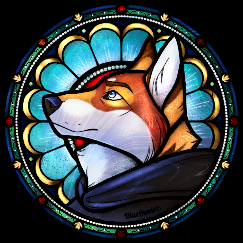 Blue Hunter - Digital stained glass portrait - Ferles