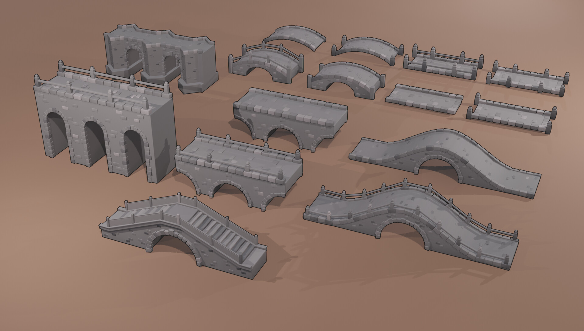 ArtStation - Stylized Low Poly Stone Bridges Pack 01