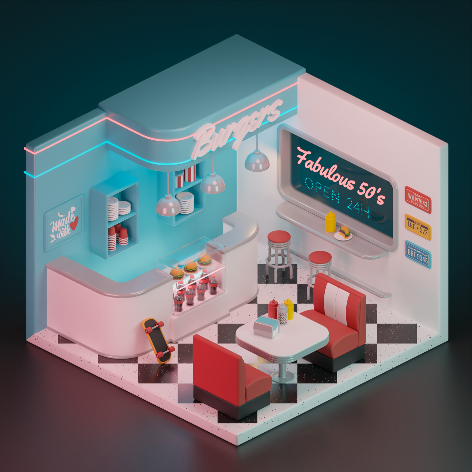ArtStation - Retro Isometric Cafe 🍔
