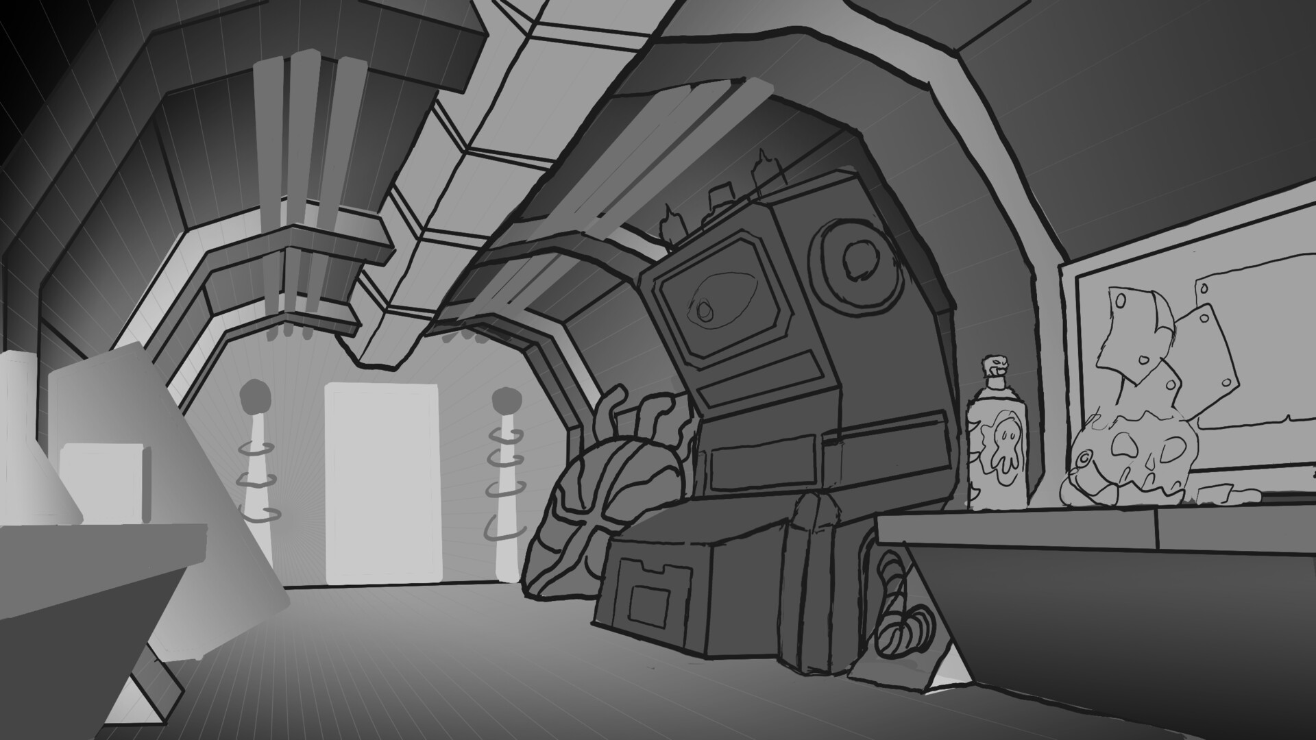 evil science lab drawing