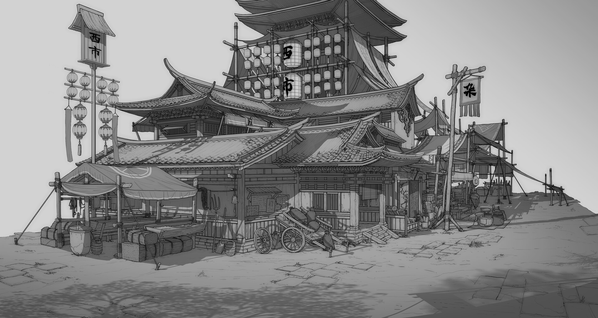 ArtStation - Chinese style Market Design