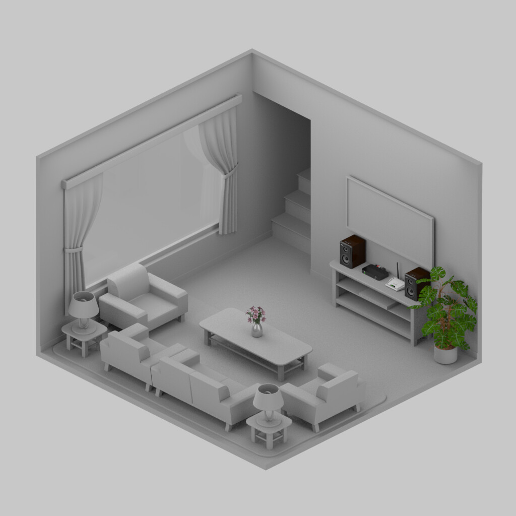 ArtStation - Cubical room living room