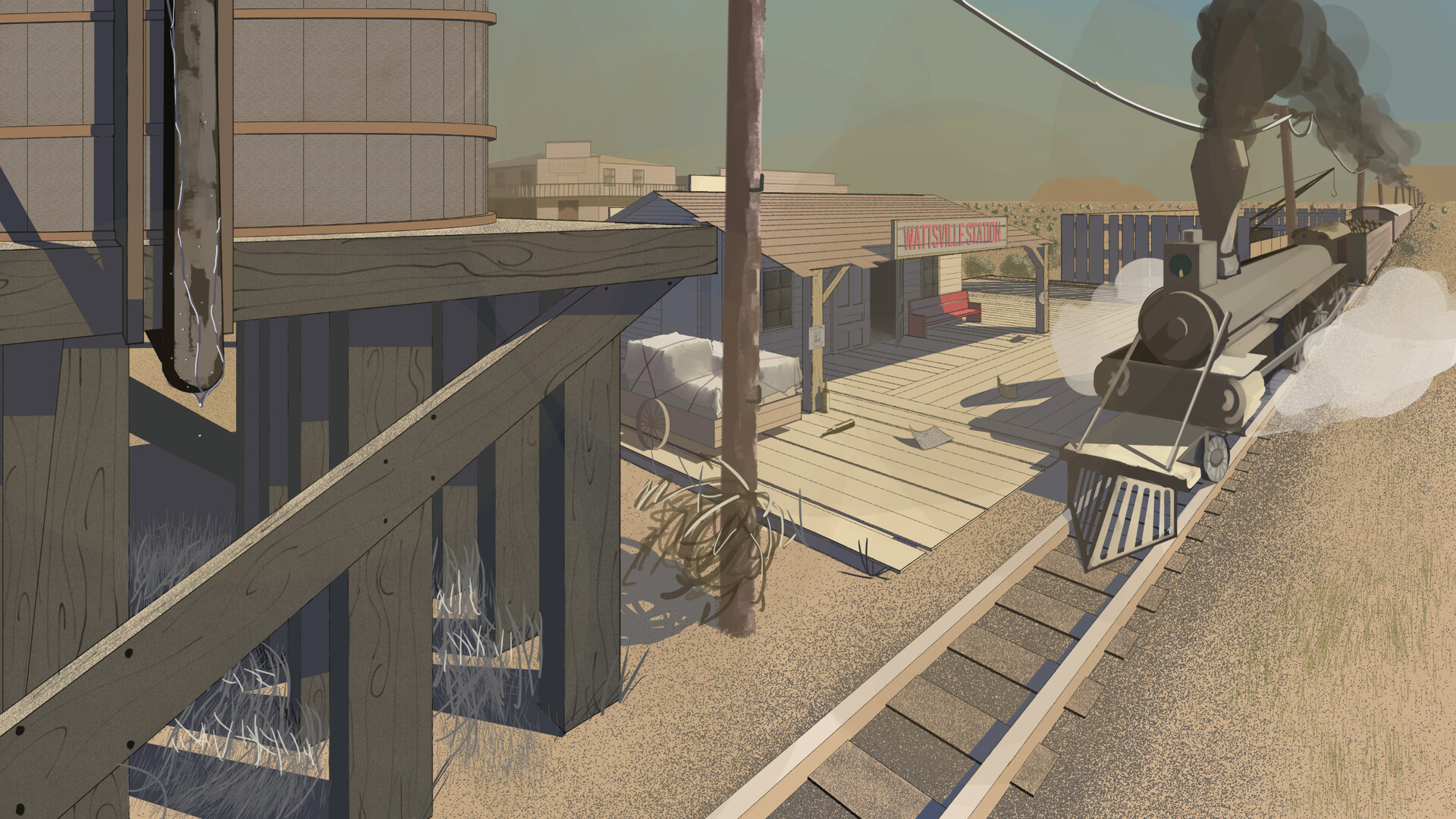 ArtStation - Cartoony Wild West Train Station concept
