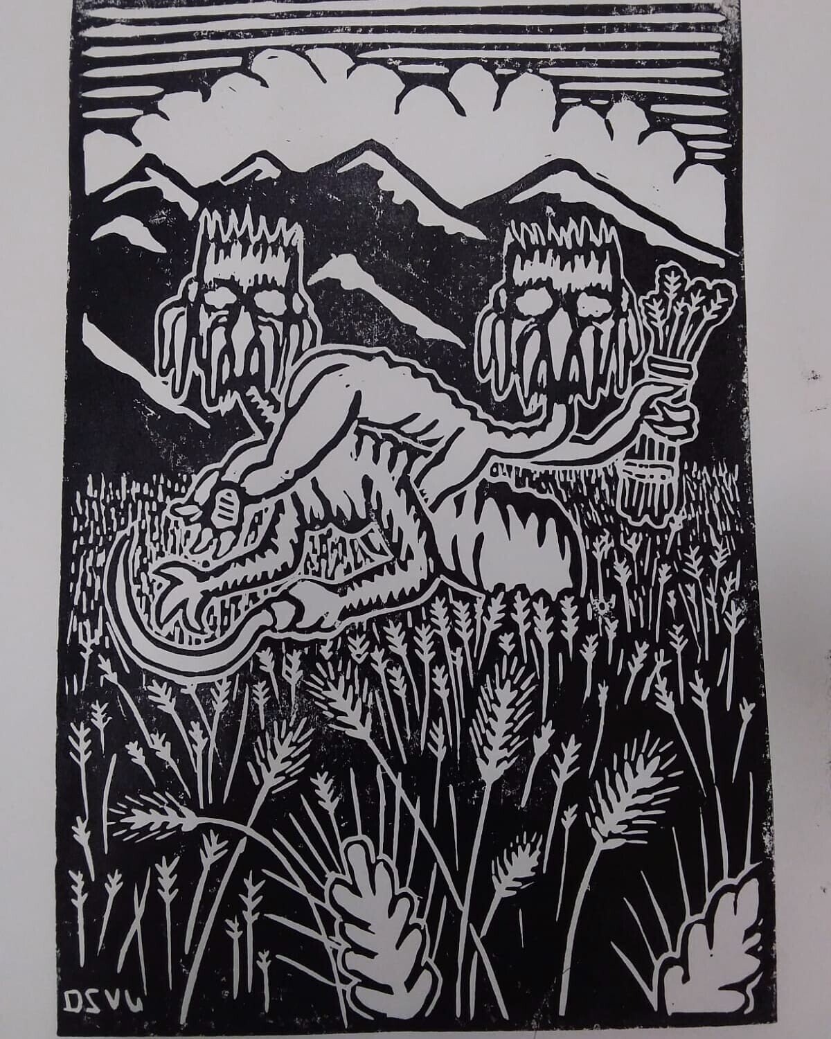 ArtStation - Pirut peltotöissä [linocut]