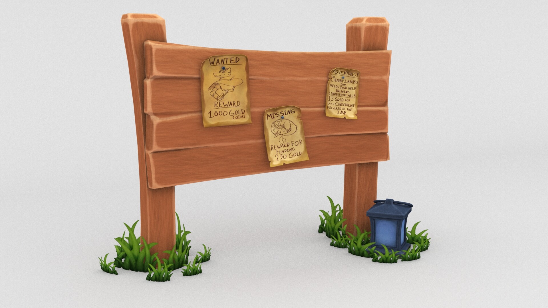 ArtStation - Handpainted Quest Board and Lantern