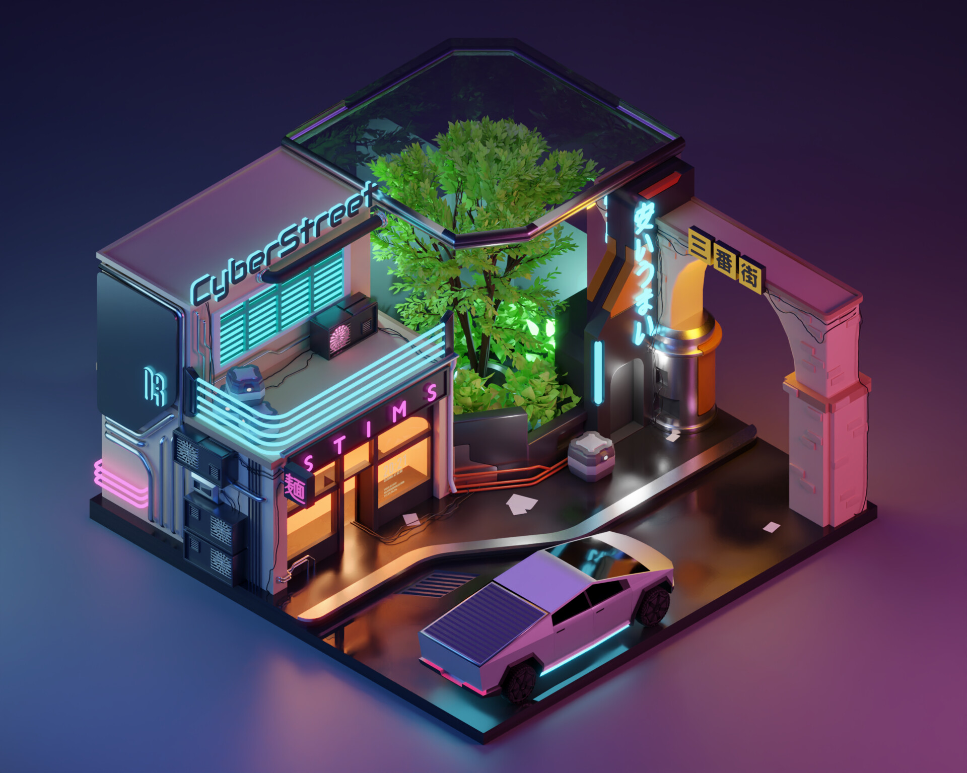 ArtStation - Isometric Cyberstreet