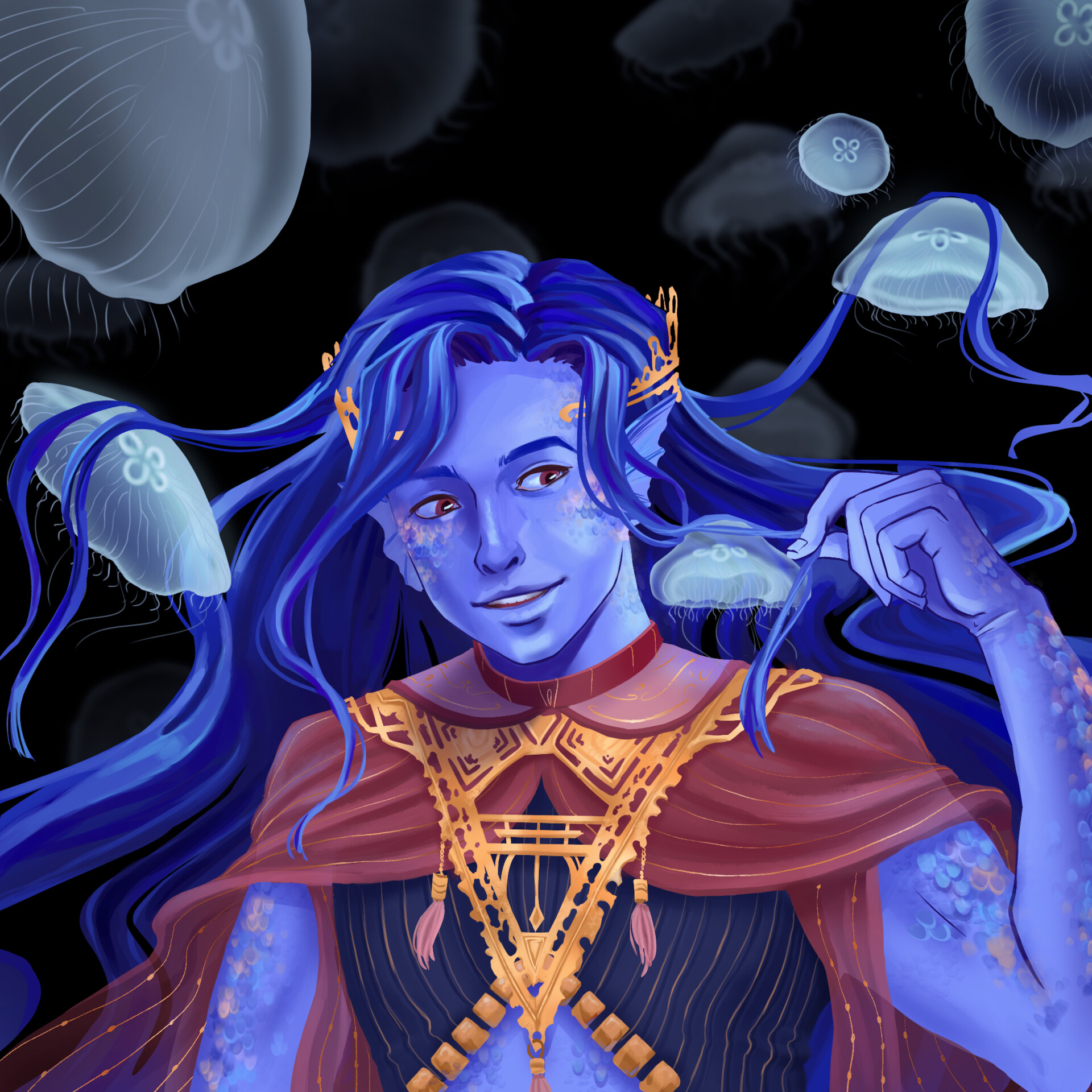 KatieCloverArt - Mermaid Prince with the Jellyfish