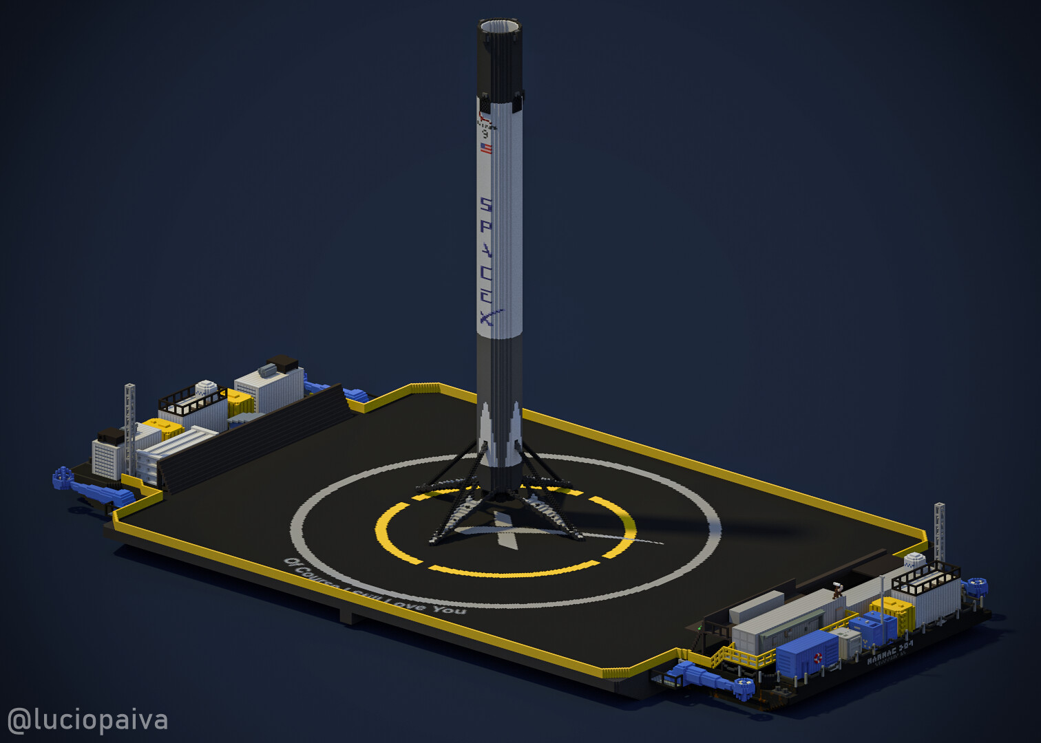 ArtStation - SpaceX barge with a landed Falcon 9 booster